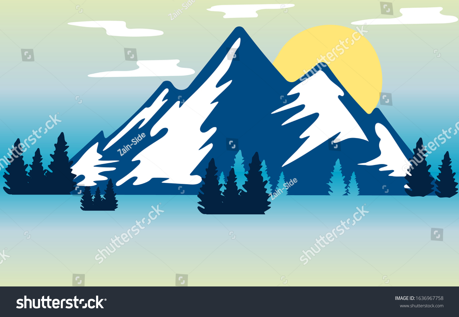 Snow Mountains Trees Vector Design Stock Vector (Royalty Free) 1636967758