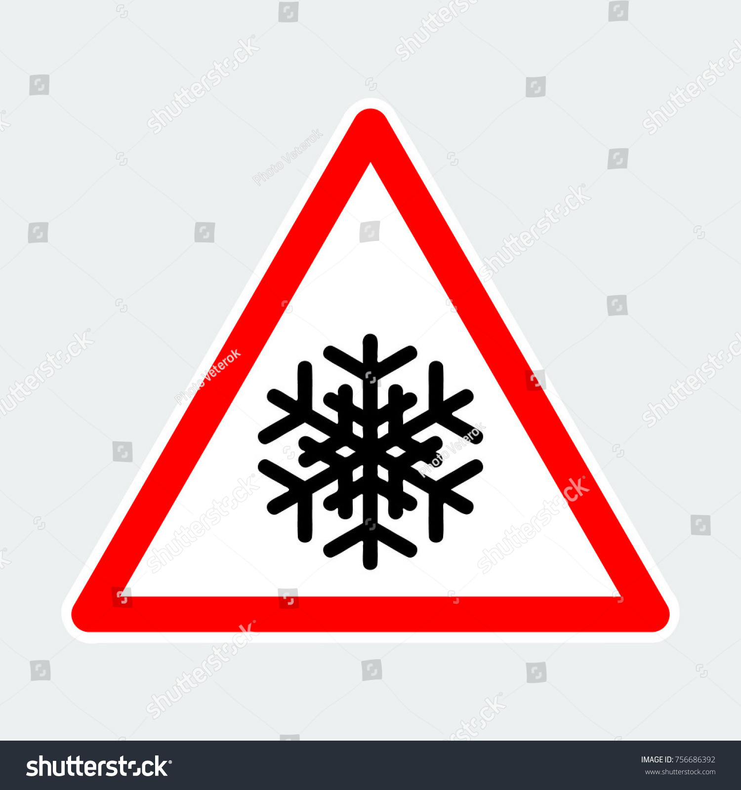 Snowflake Warning Triangle Road Sign Stock Vector (Royalty Free ...