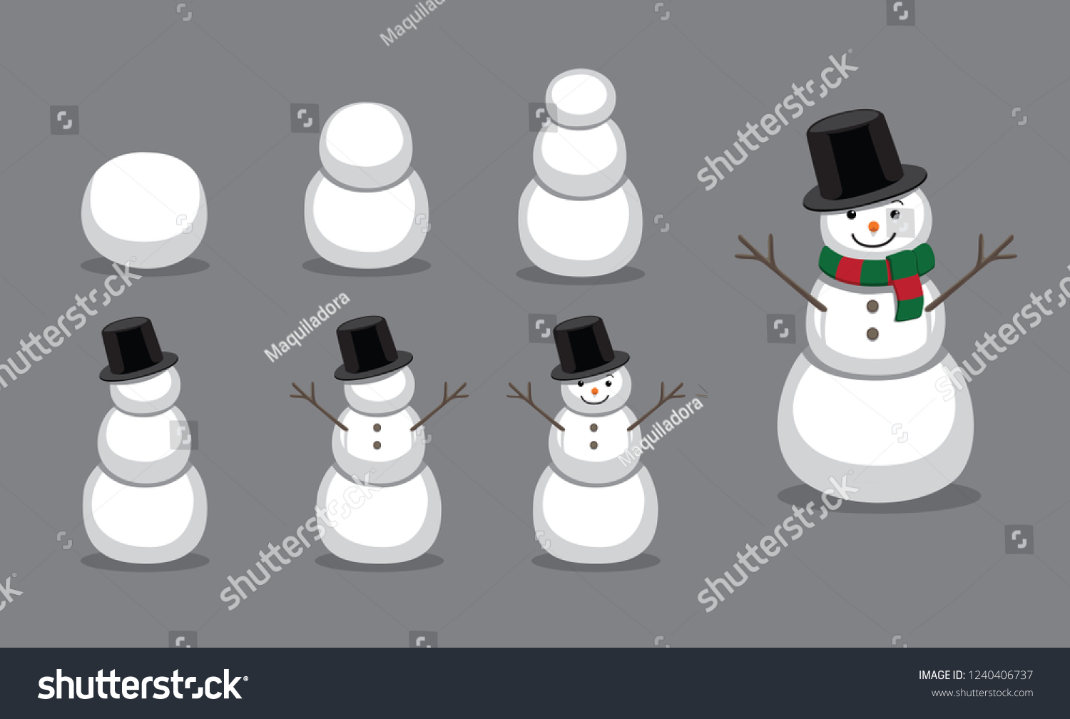Snowman Building Sequence Cartoon Vector Illustration Stock Vector ...
