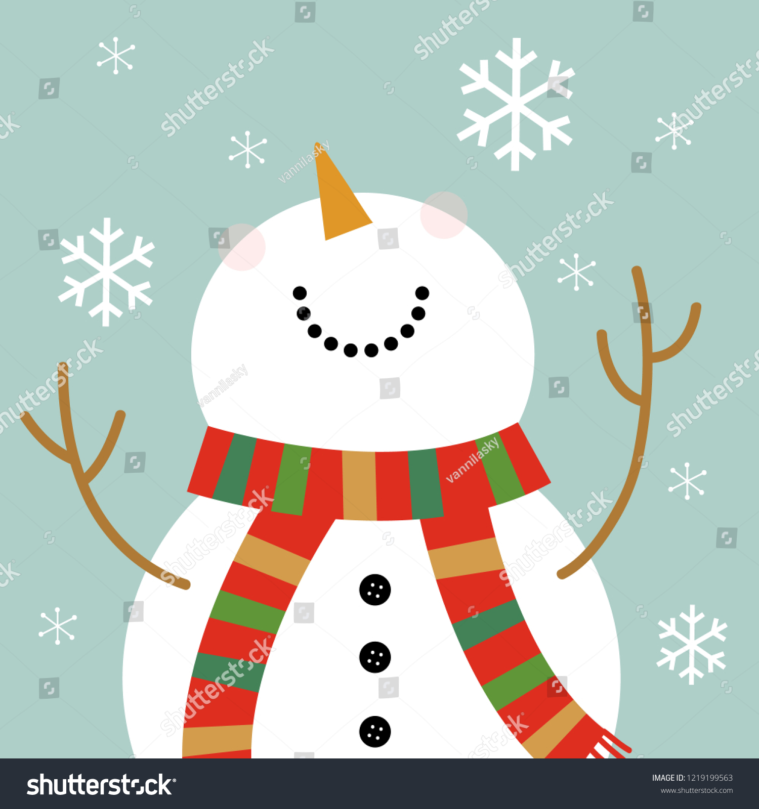 Snowman Greeting Card Design Stock Vector (Royalty Free) 1219199563 ...