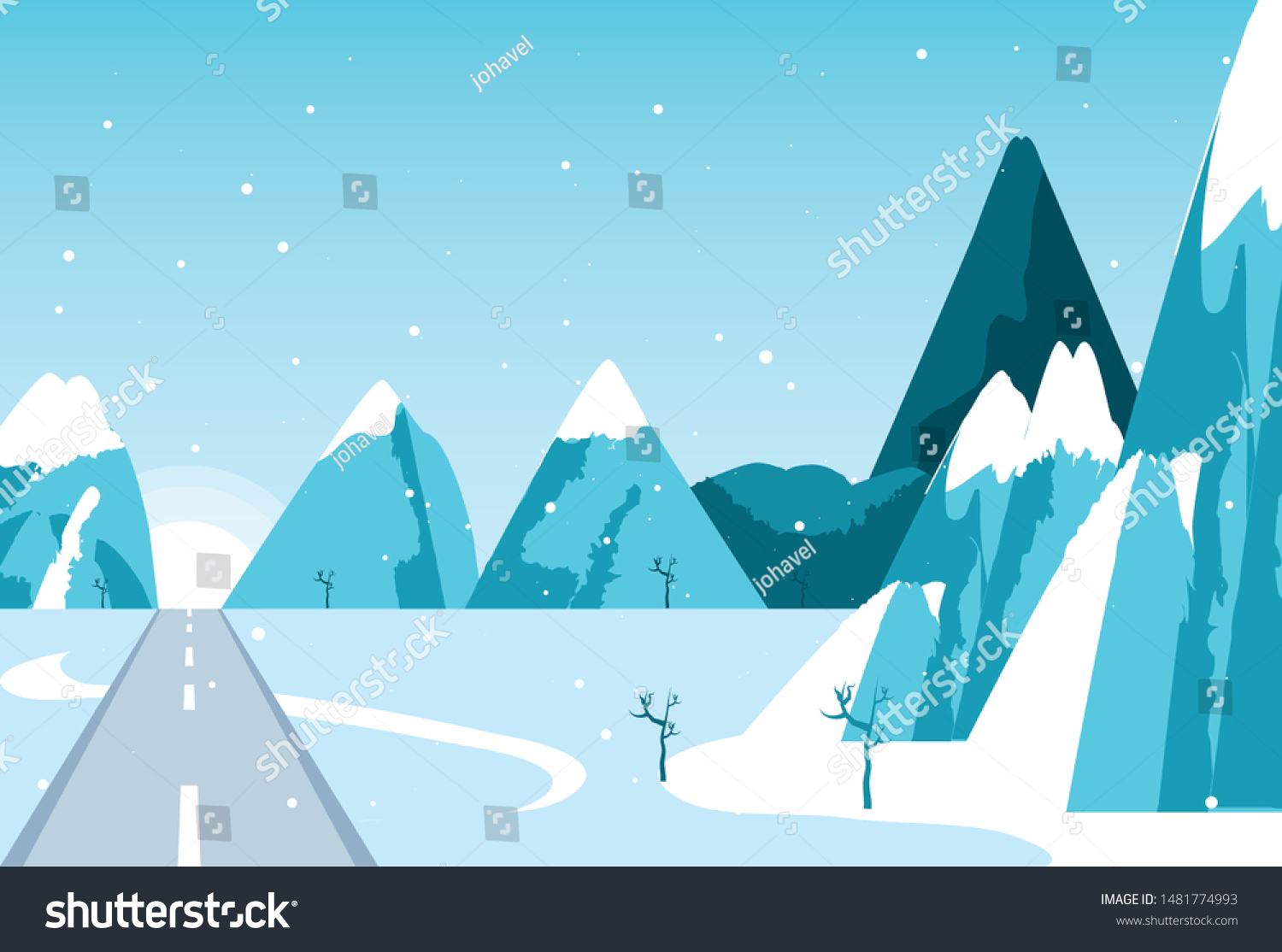 Snowscape Winter Scene Road Stock Vector (Royalty Free) 1481774993 ...