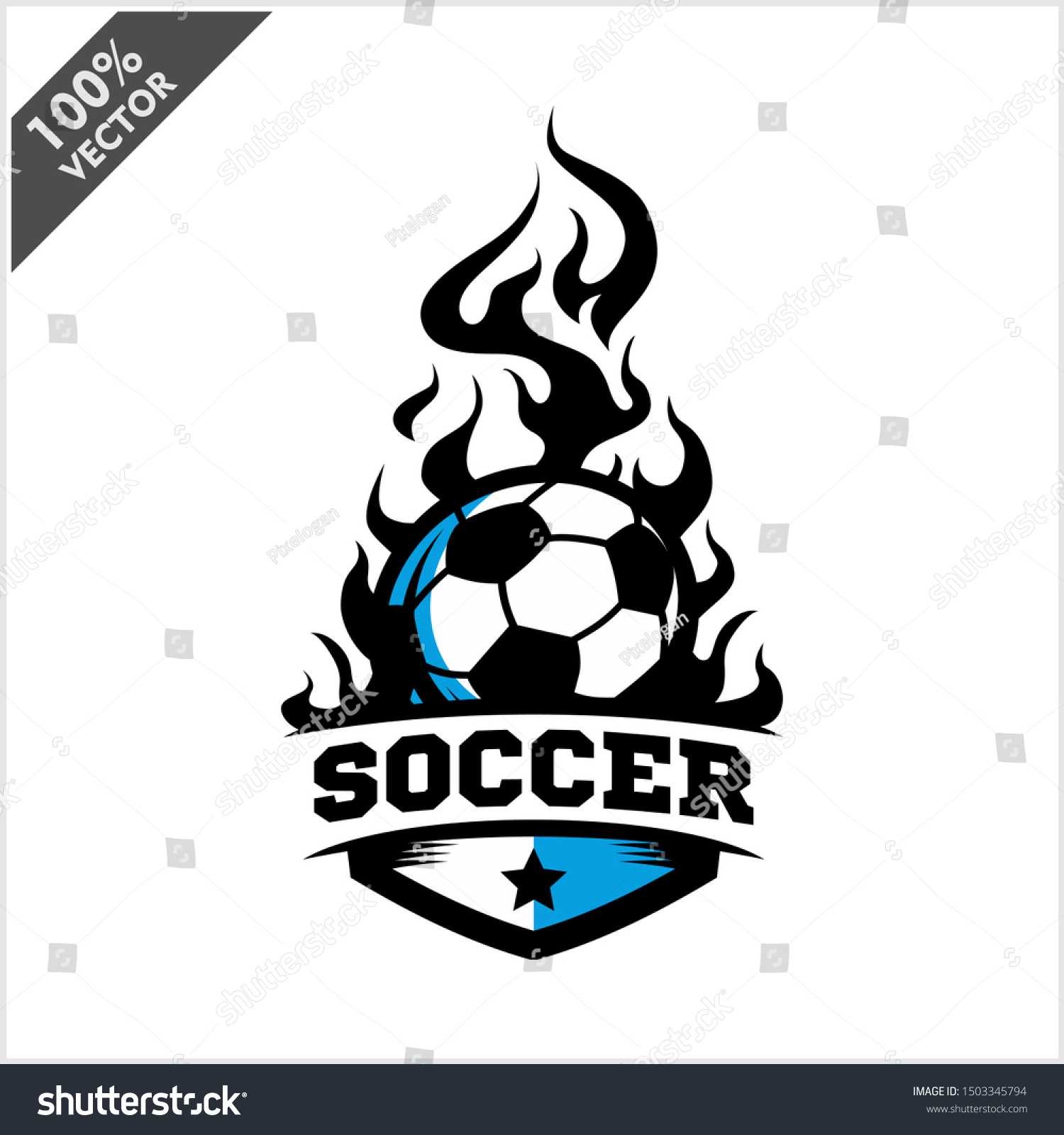 Soccer Ball Flame Badge Logo Vector: เวกเตอร์สต็อก (ปลอดค่าลิขสิทธิ์ ...
