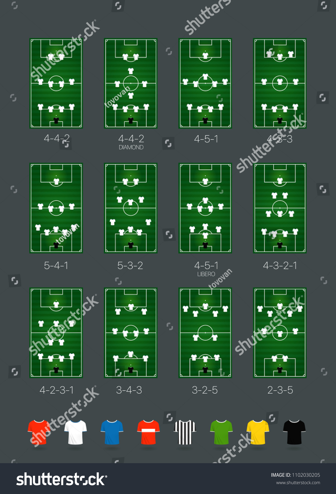 Vektor Stok Soccer Formations Vector Set Different Color (Tanpa Royalti ...