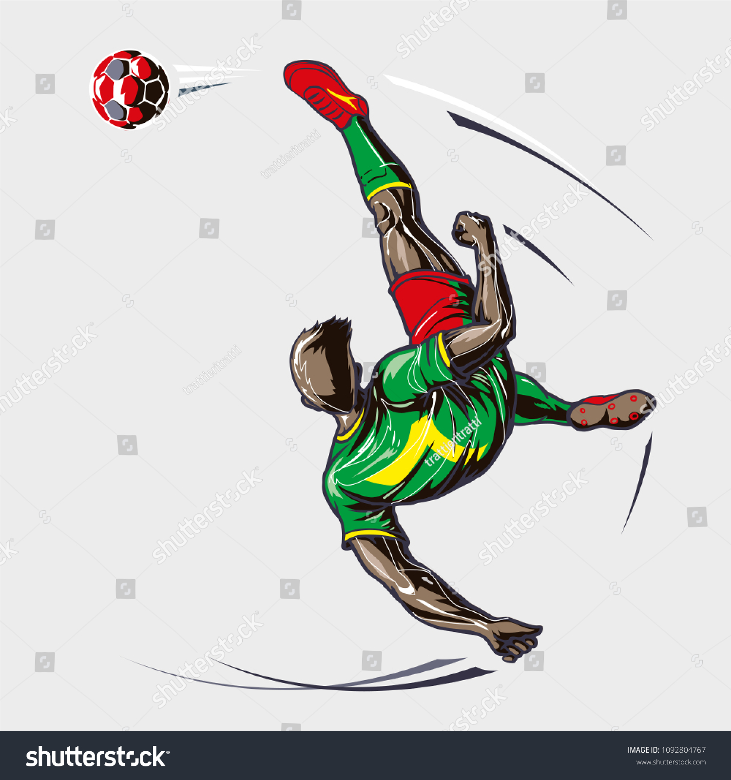 Soccer Player Overhead Kick Stock Vector (Royalty Free) 1092804767