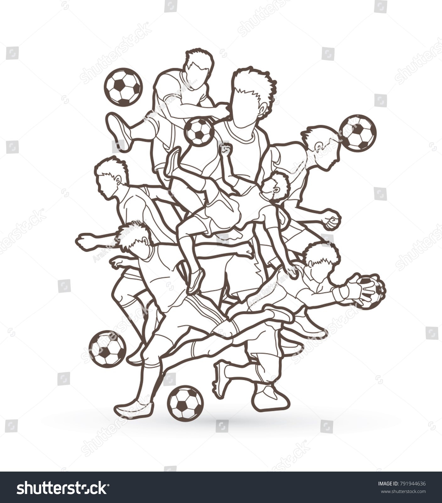 Soccer Player Team Composition Outline Graphic Stock Vector (Royalty ...