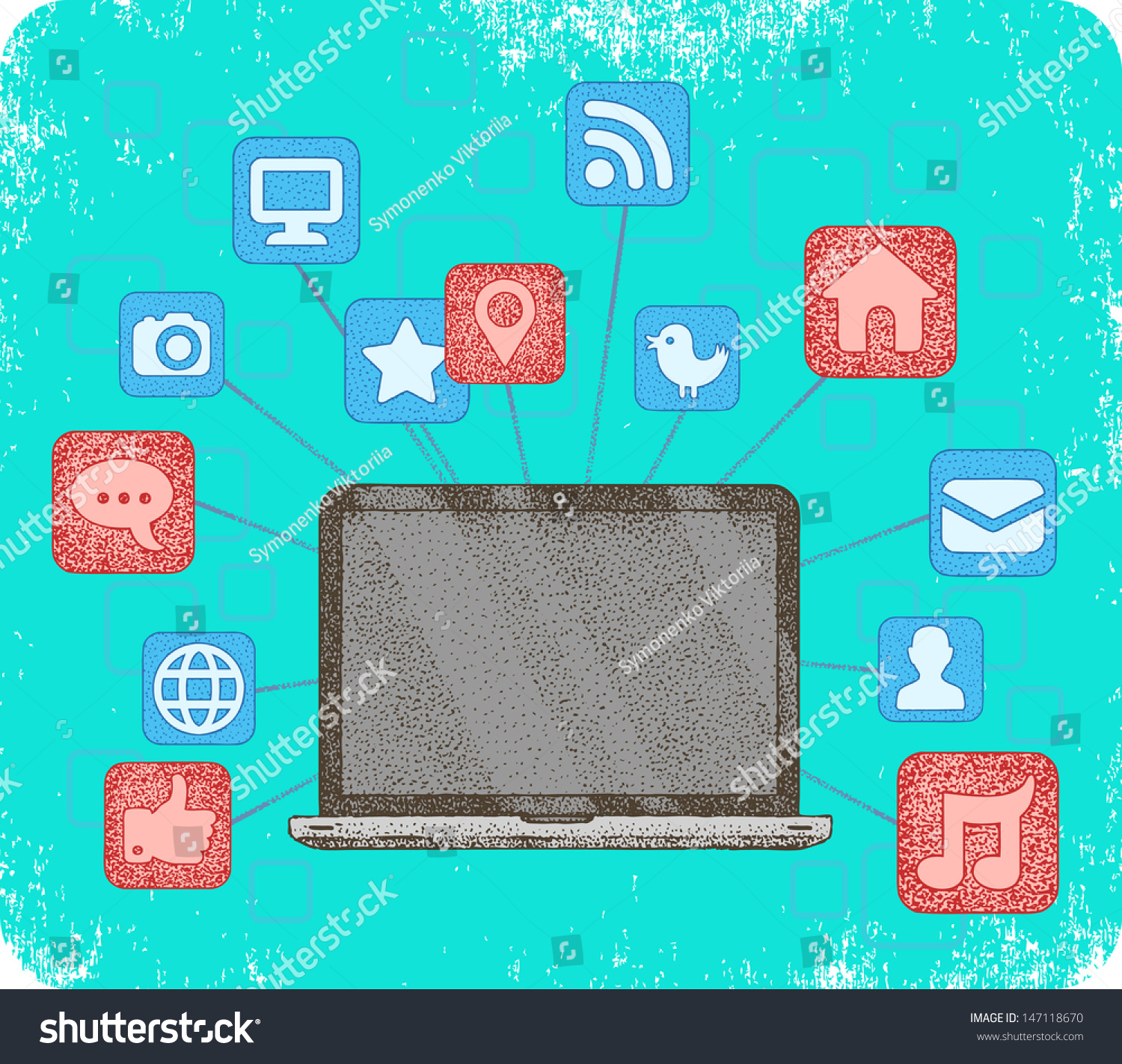Social Media Icons Connected Computer: เวกเตอร์สต็อก (ปลอดค่าลิขสิทธิ์ ...