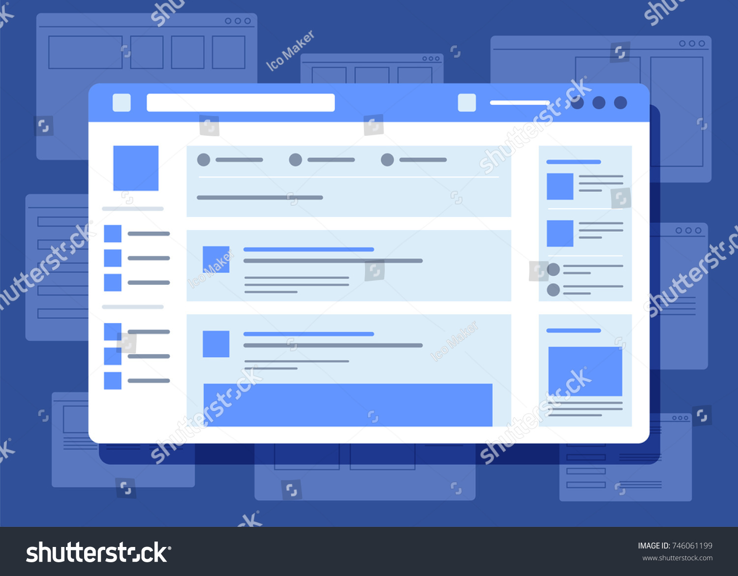 Social Network Website Wireframe Interface Template Stock Vector ...