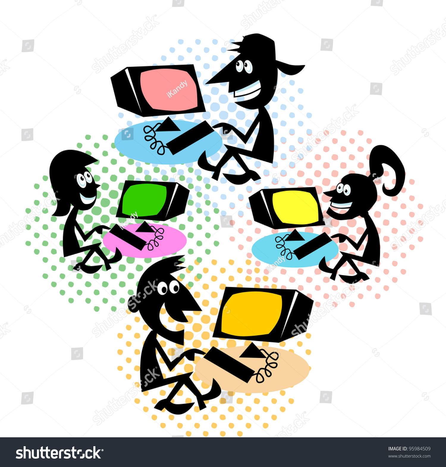 Social Networking Cartoon Characters Stock Vector Illustration 95984509 ...