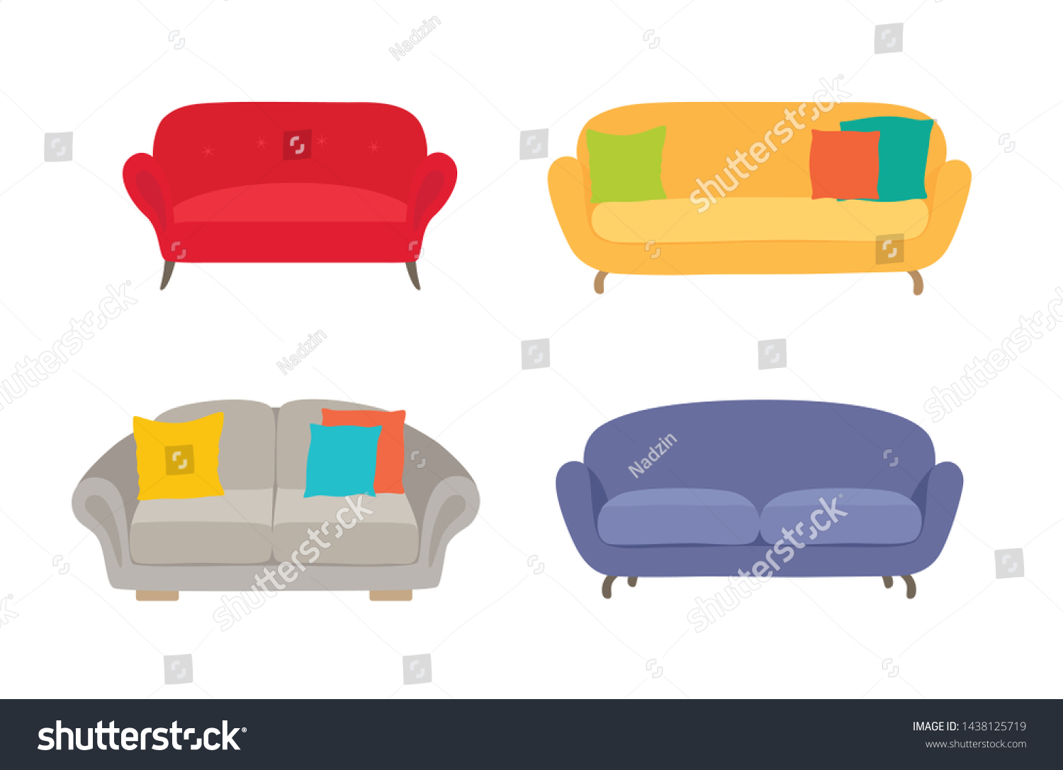 Sofa Colored Vector Set Comfortable Couch Stock Vector (Royalty Free ...