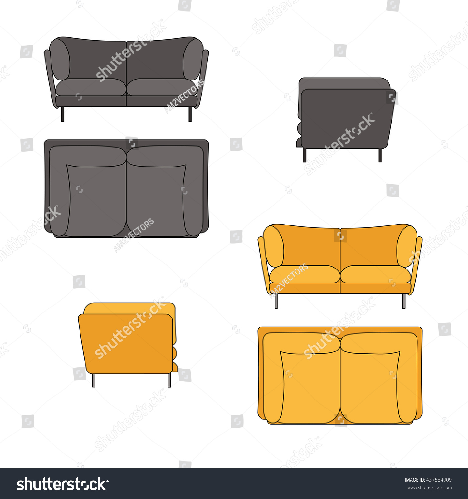 Sofa Set Flat Vector Illustration Top 스톡 벡터(로열티 프리) 437584909 ...