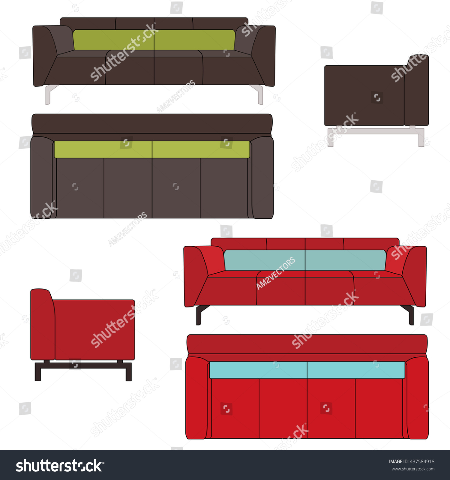 Sofa Set Flat Vector Illustration Top Stock Vector (Royalty Free ...