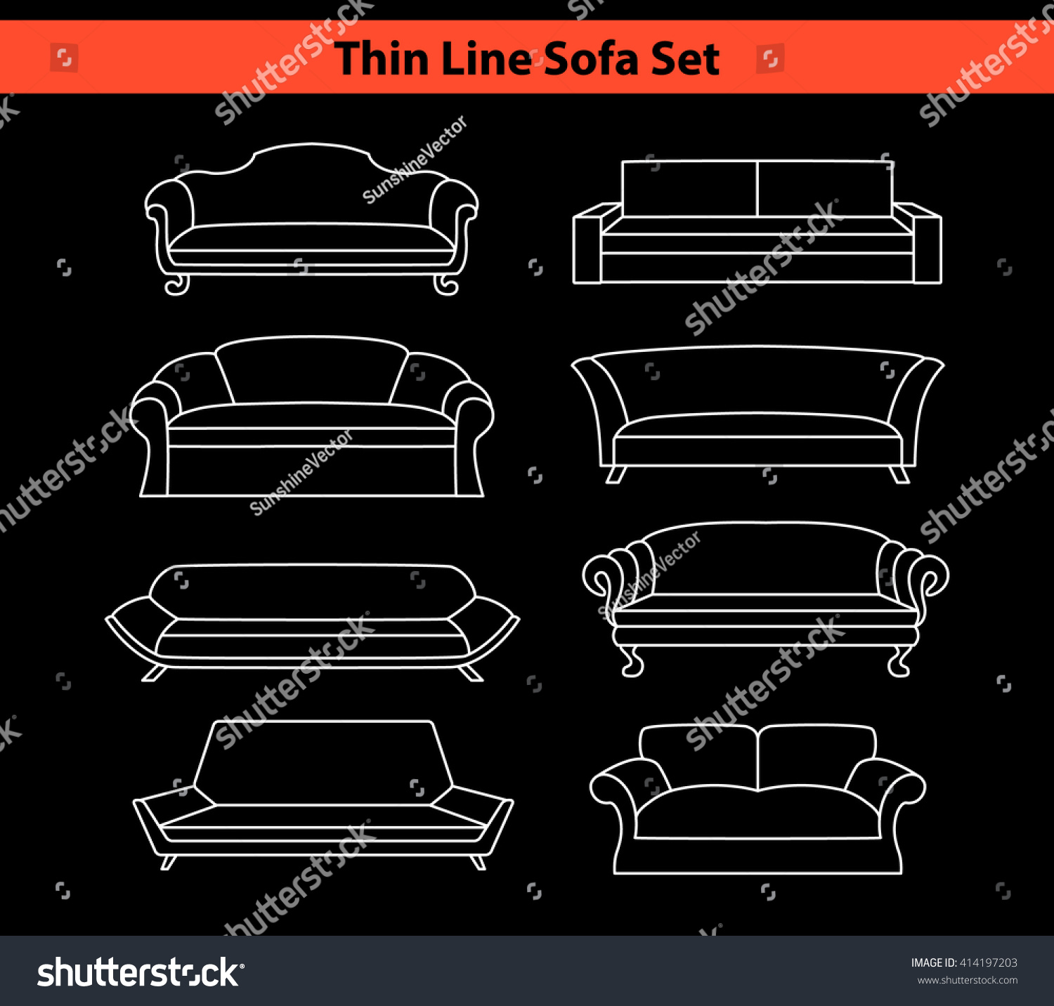Sofas Set Line Art Style Classic Stock Vector (Royalty Free) 414197203 ...