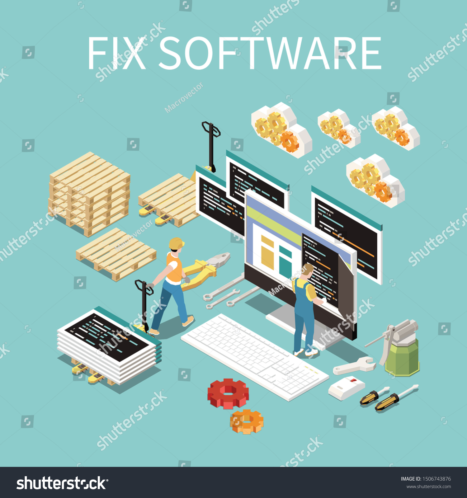 Software Development Concept Fix Support Symbols Stock Vector (Royalty ...