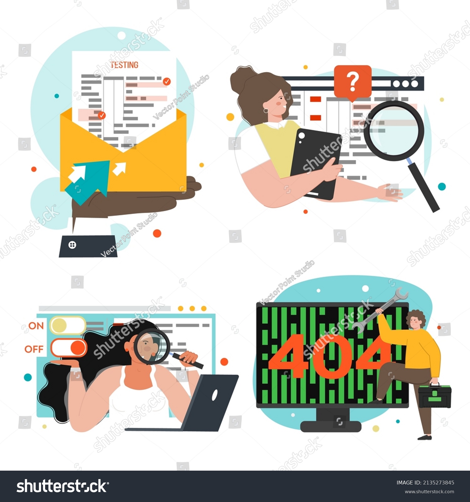 Software Testing Scene Set Vector Illustration Stock Vector (Royalty ...