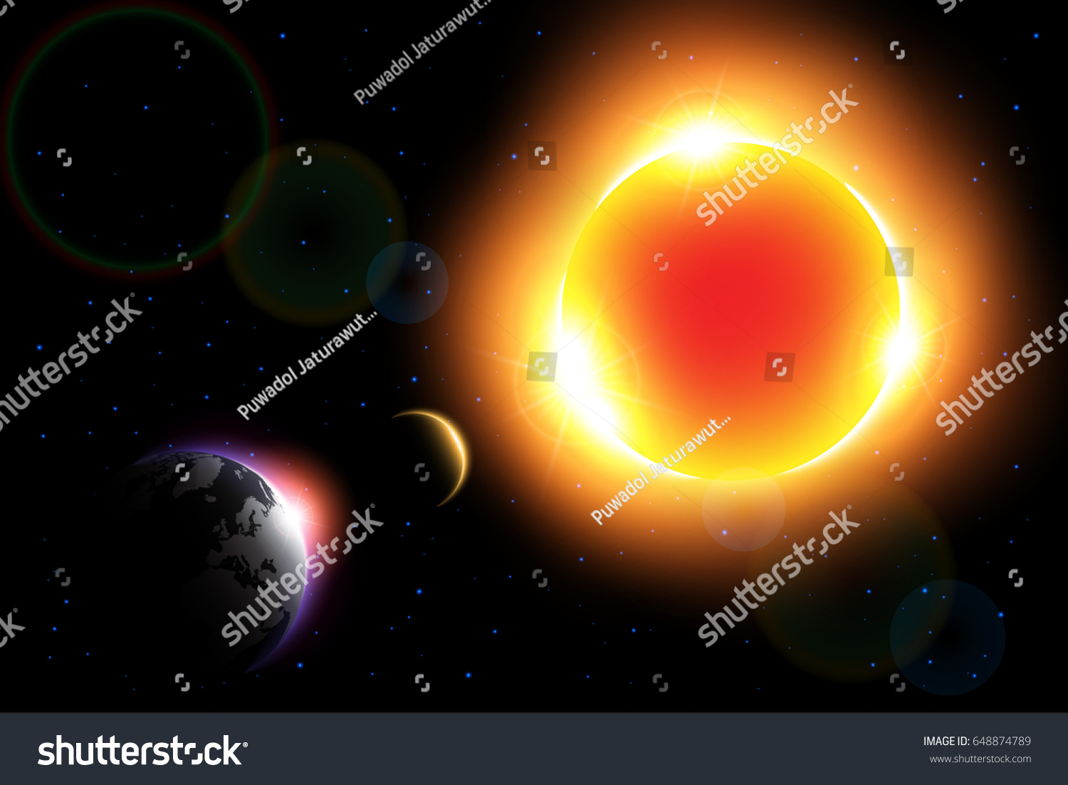 Solar Eclipse Vector Moon Move Around Stock Vector (Royalty Free) 648874789