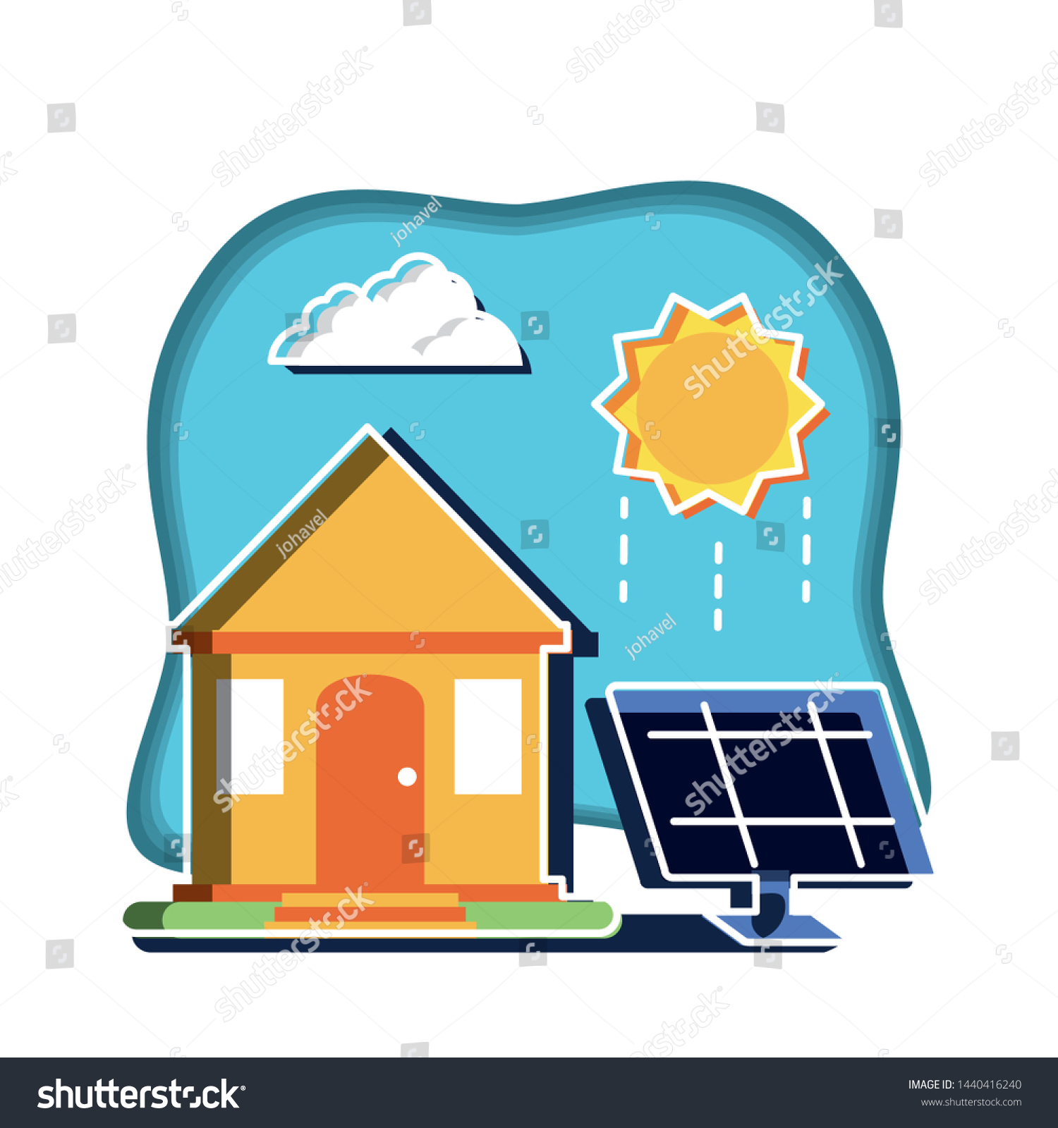 Solar Panel Home Facade Sun Stock Vector (Royalty Free) 1440416240