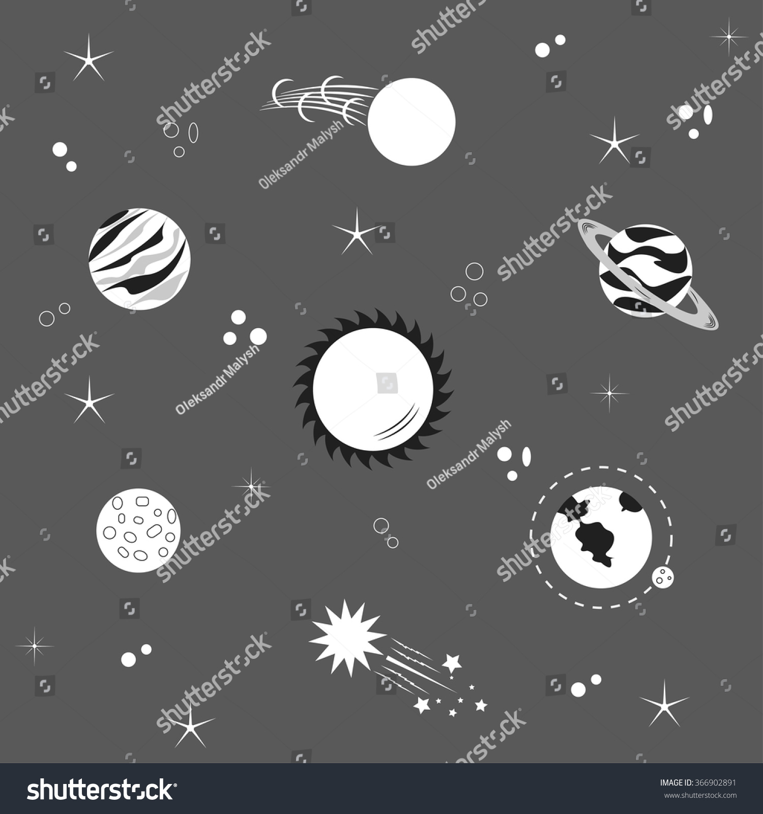Vektor Stok Solar System Planets Comets Stars Vector (Tanpa Royalti ...