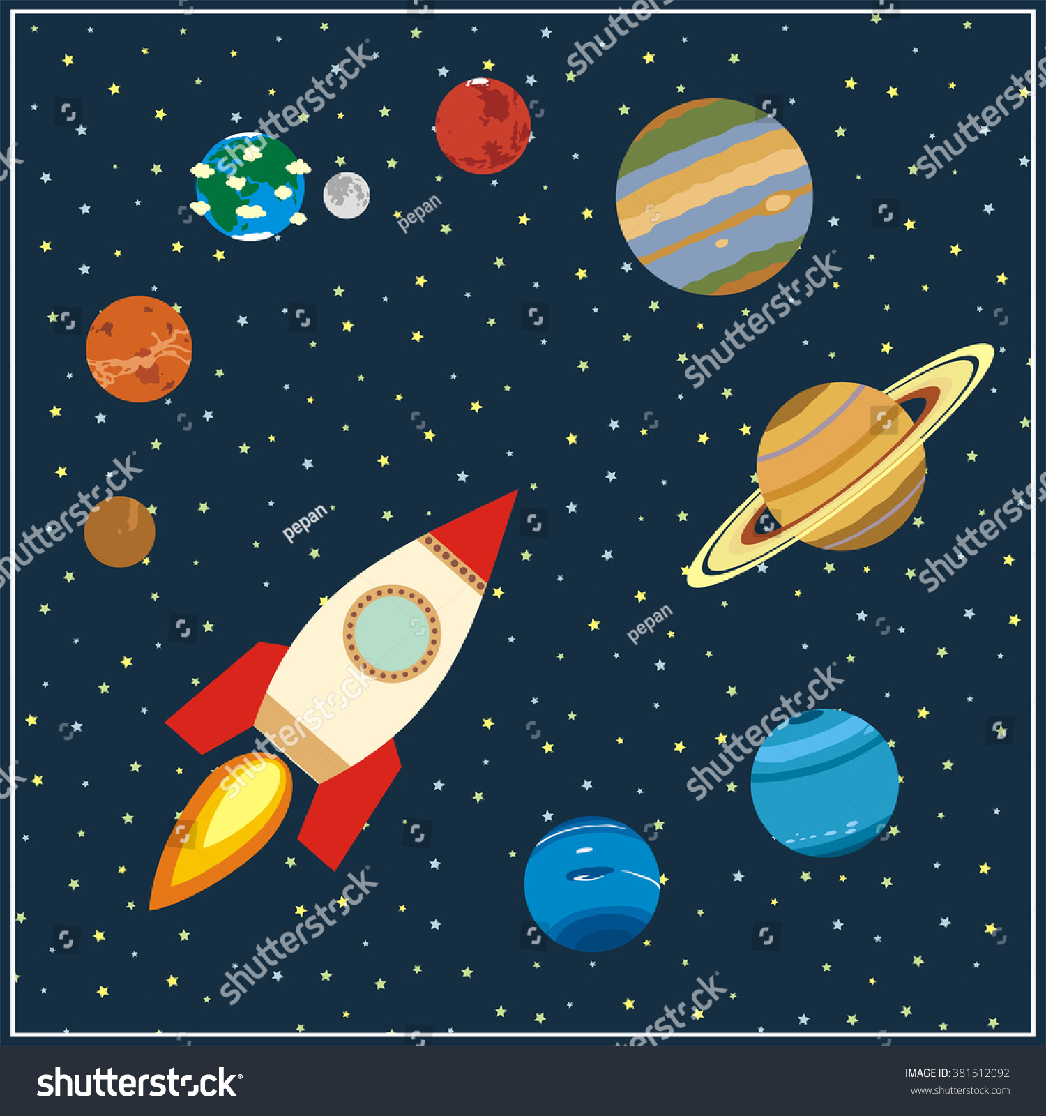 Solar System Spaceship Surrounded By Planets 库存矢量图（免版税）381512092 ...