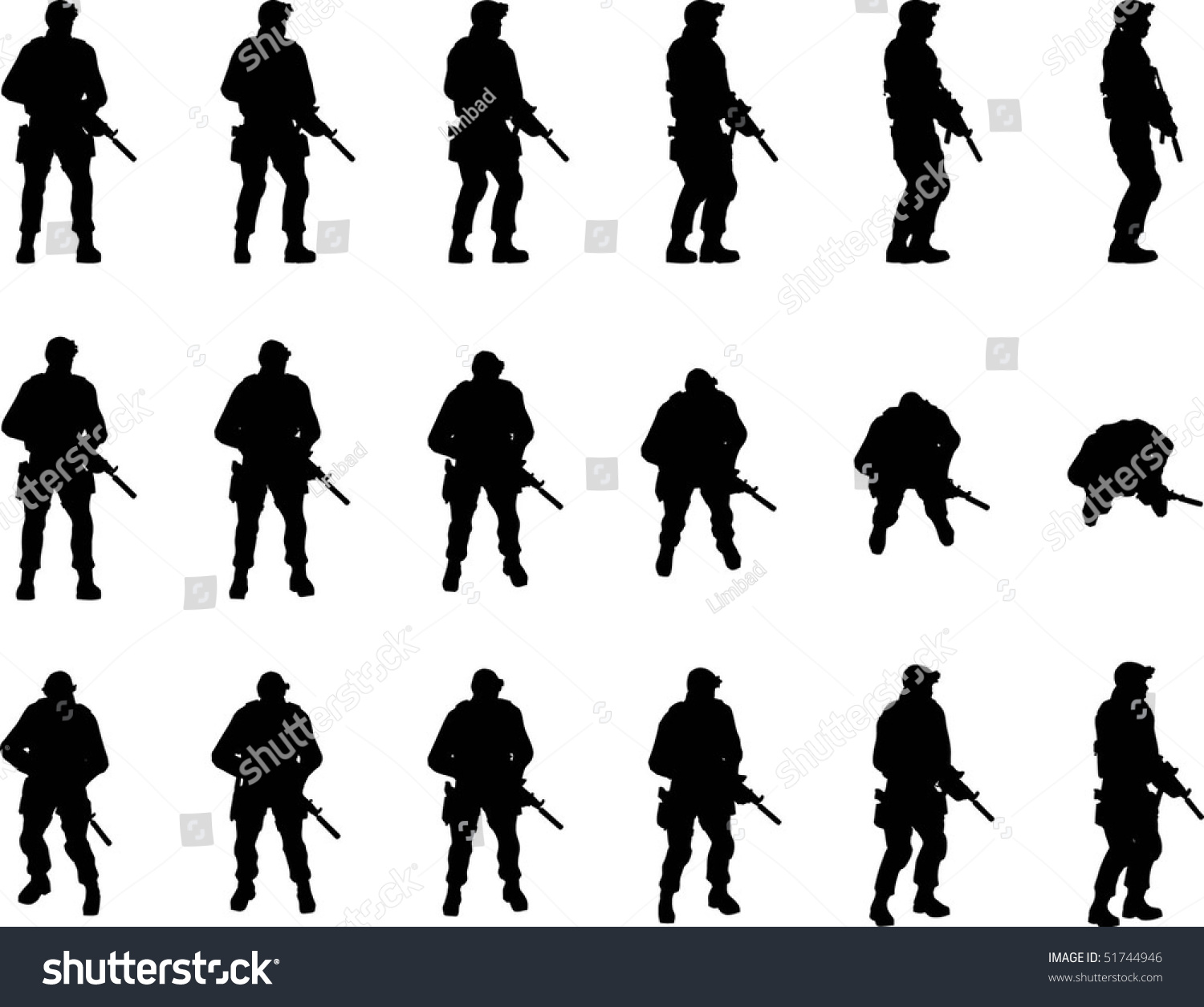 Soldier Silhouette Different Perspectives Vector Stock Vector (Royalty ...