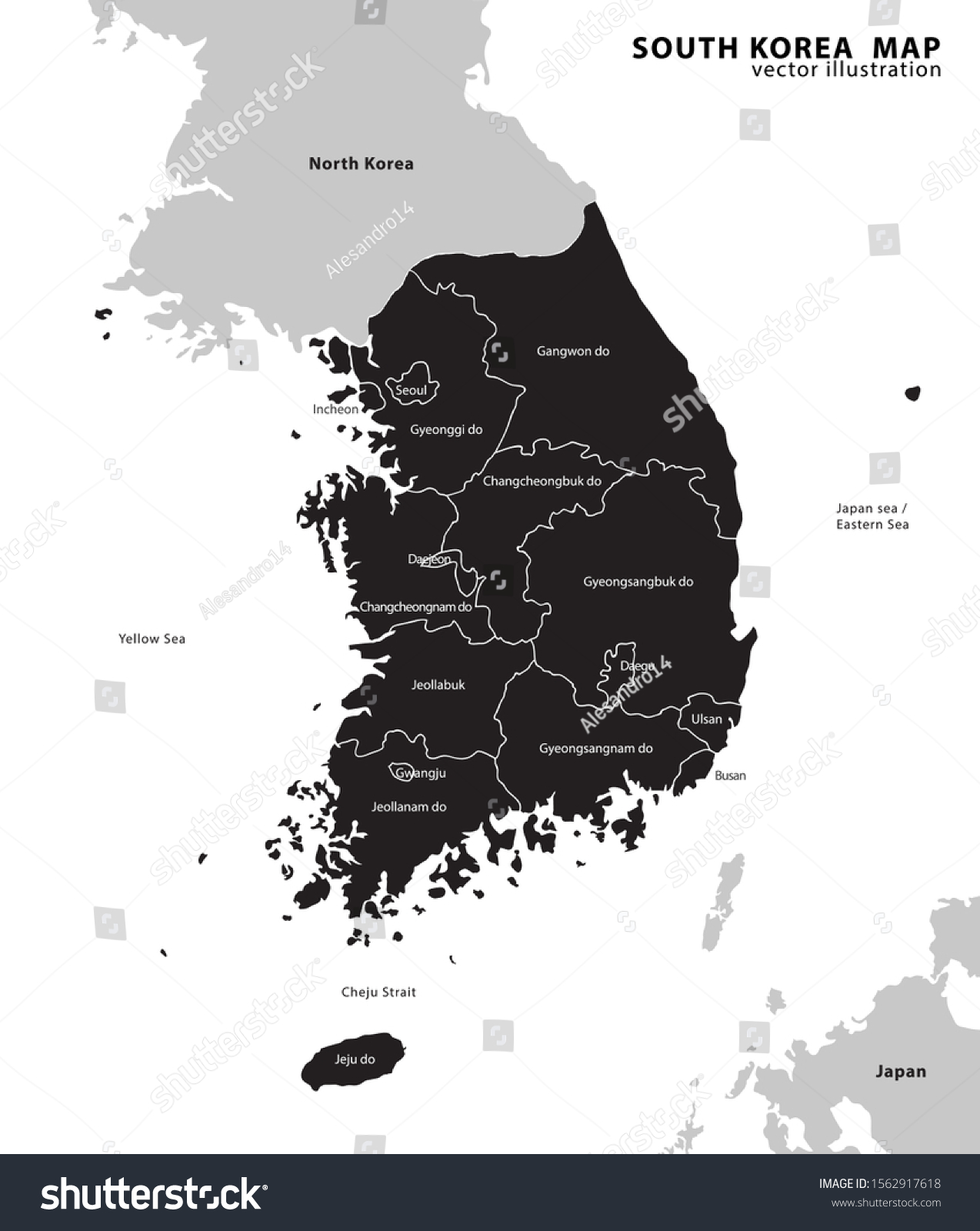 carte administrative de la corée du : image vectorielle de stock (libre ...