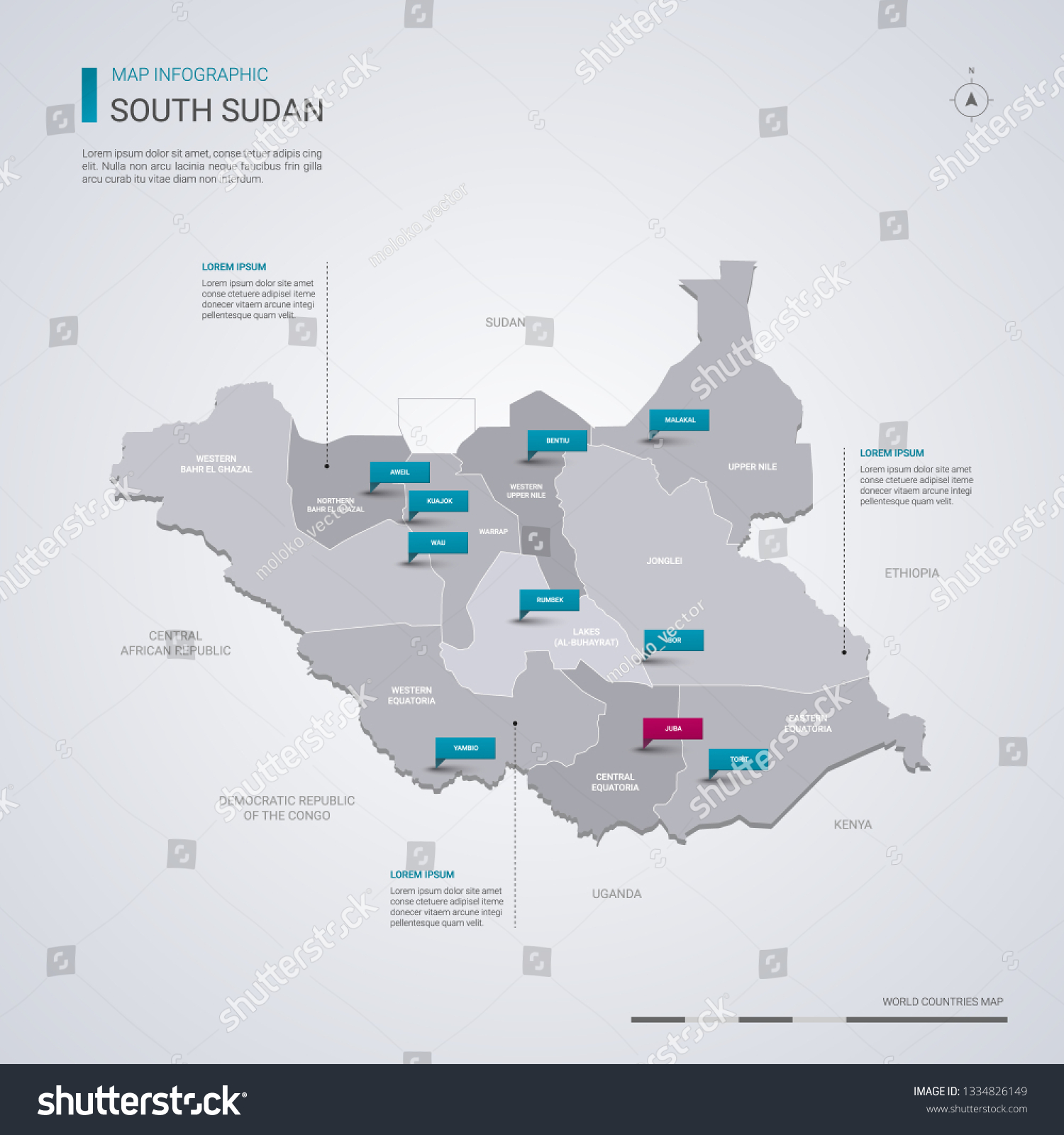 South Sudan Vector Map Infographic Elements Stock Vector (Royalty Free ...