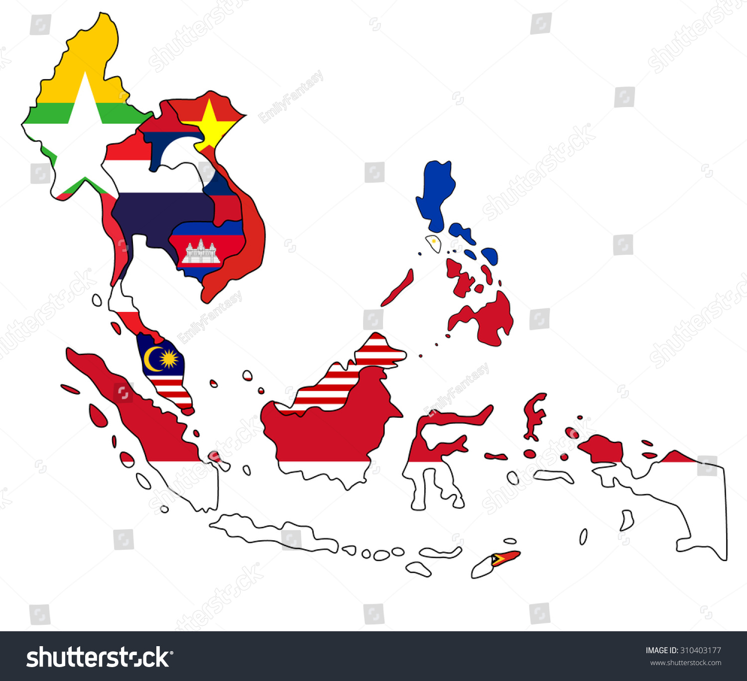 Southeast Asia Flag Map Stock Vector (Royalty Free) 310403177 ...