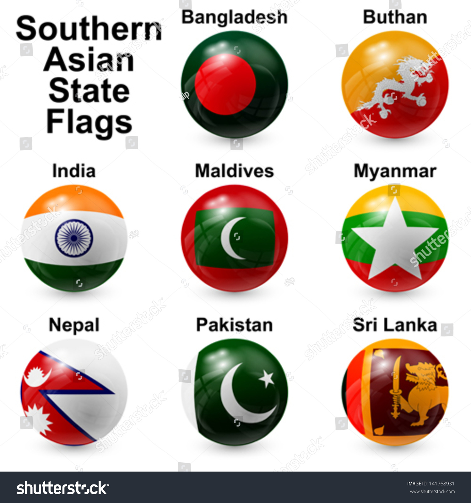 Southern Asian State Flags Stock Vector (Royalty Free) 141768931 ...