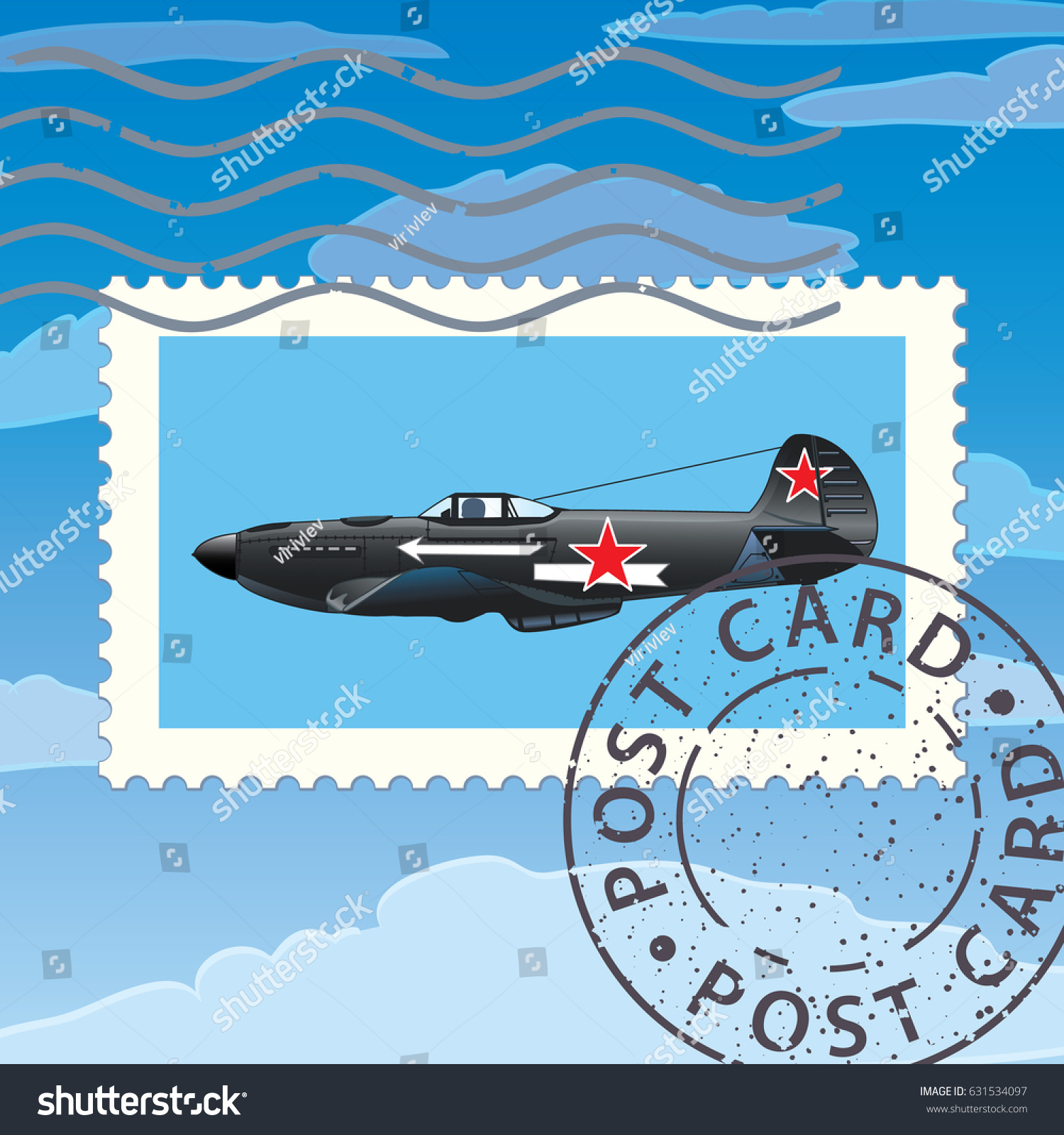 Soviet Fighter Aircraft Stamp Vector Illustration Stock Vector (Royalty ...