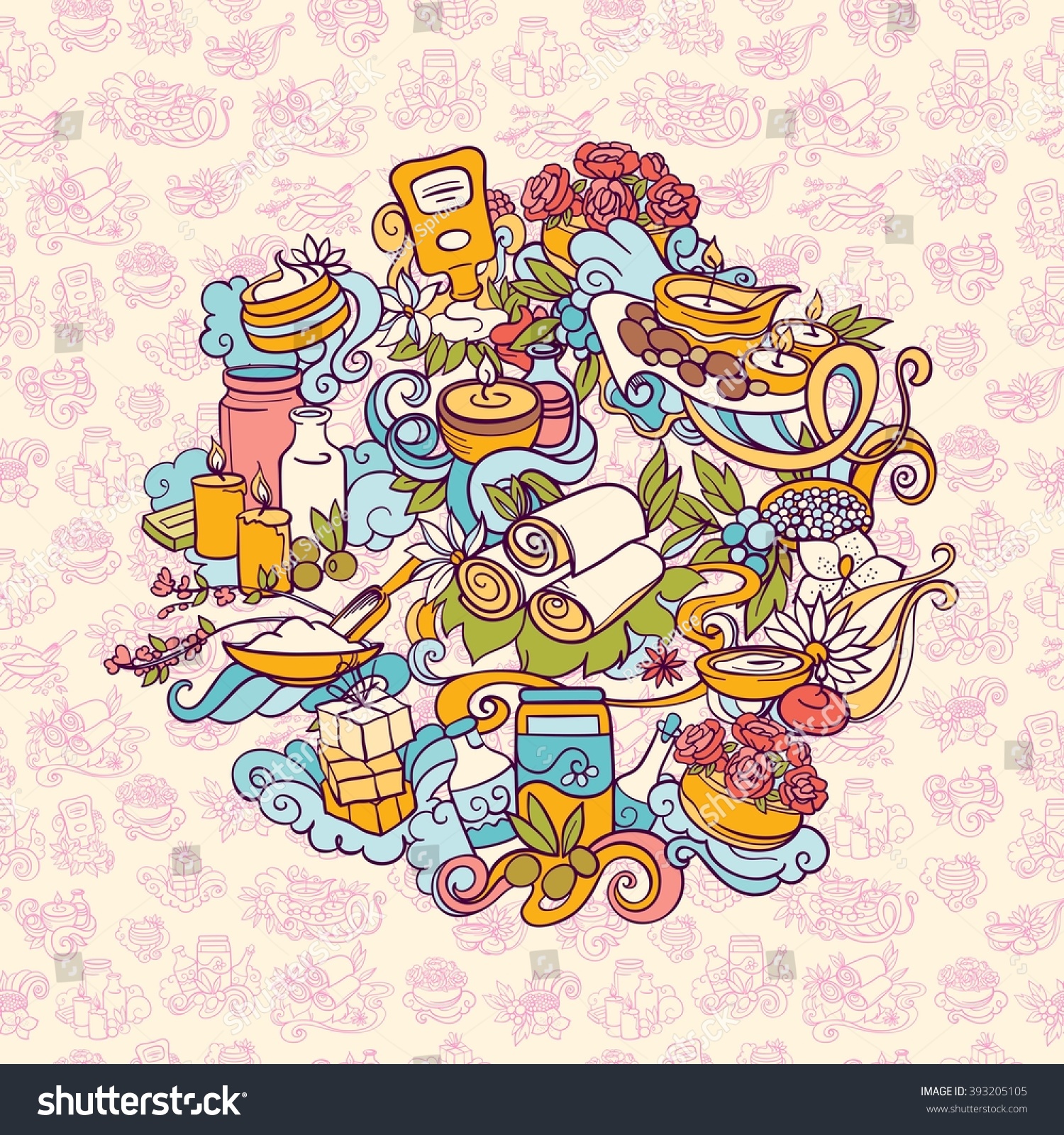 Spa Self Care Doodles Vector Background: vector de stock (libre de ...