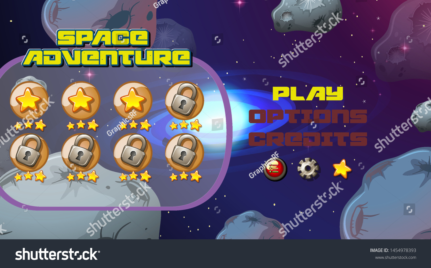Space Adventure Game Background Illustration: เวกเตอร์สต็อก (ปลอดค่า ...