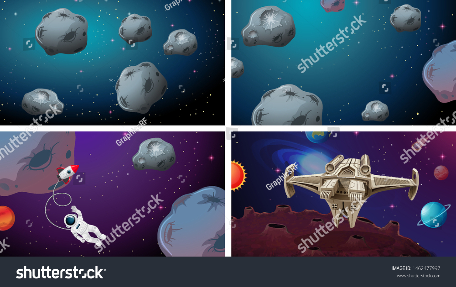 Space Background Scene Set Illustration Stock Vector (Royalty Free ...