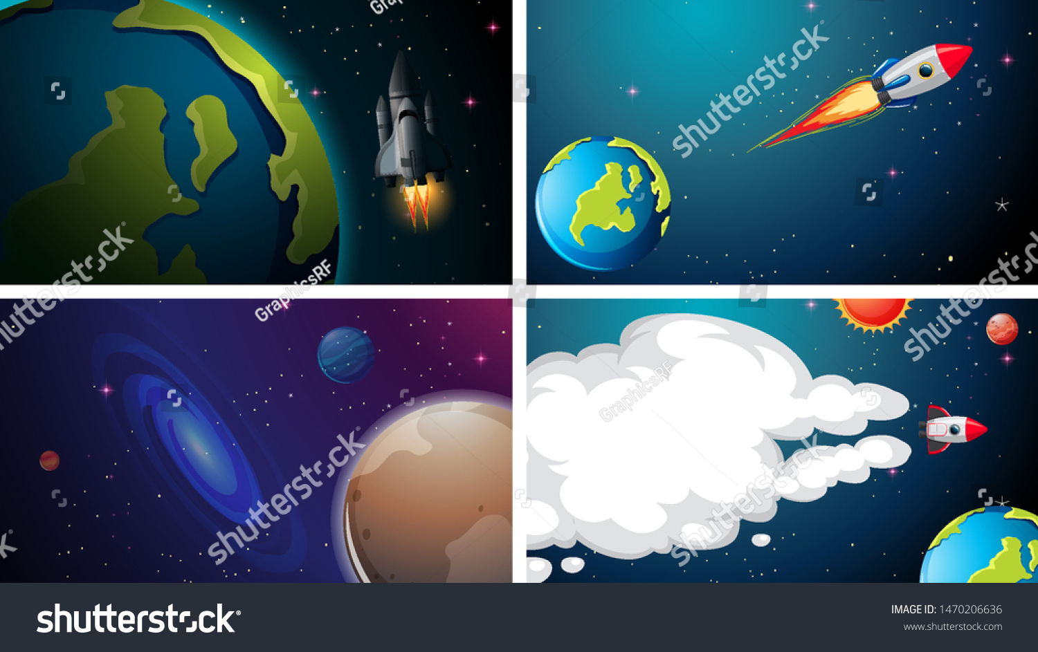 Space Background Scene Set Illustration: เวกเตอร์สต็อก (ปลอดค่า ...