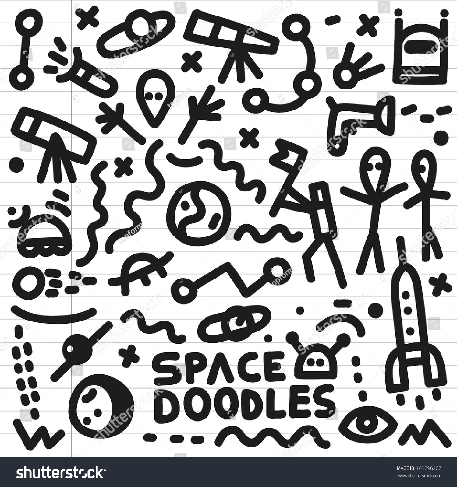 Space Doodles Set Stock Vector (Royalty Free) 163796267 | Shutterstock