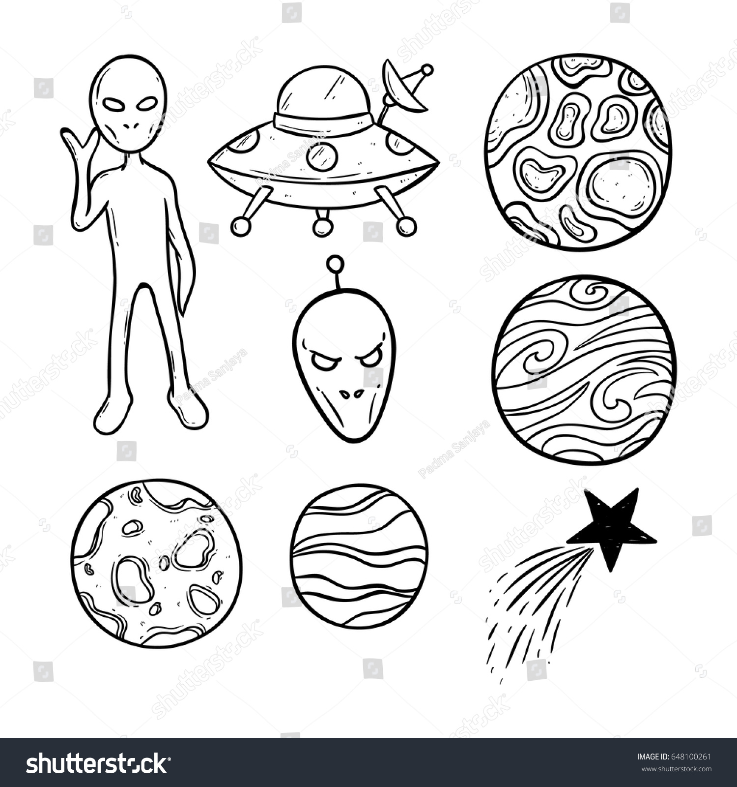 Space Elements Icons Using Hand Drawing Stock Vector (Royalty Free ...