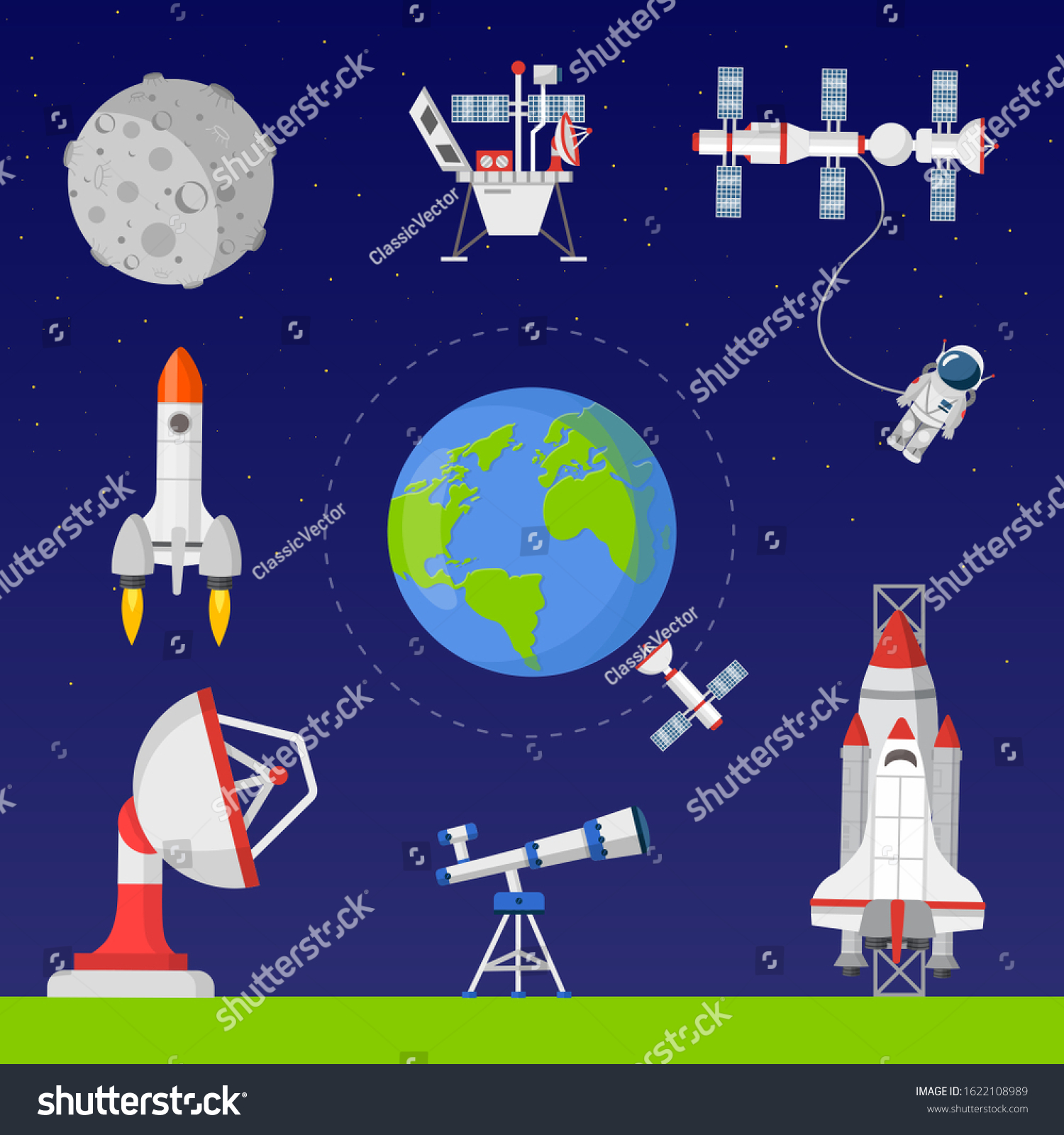 Space Exploration Flat Vector Illustrations Set: vector de stock (libre ...