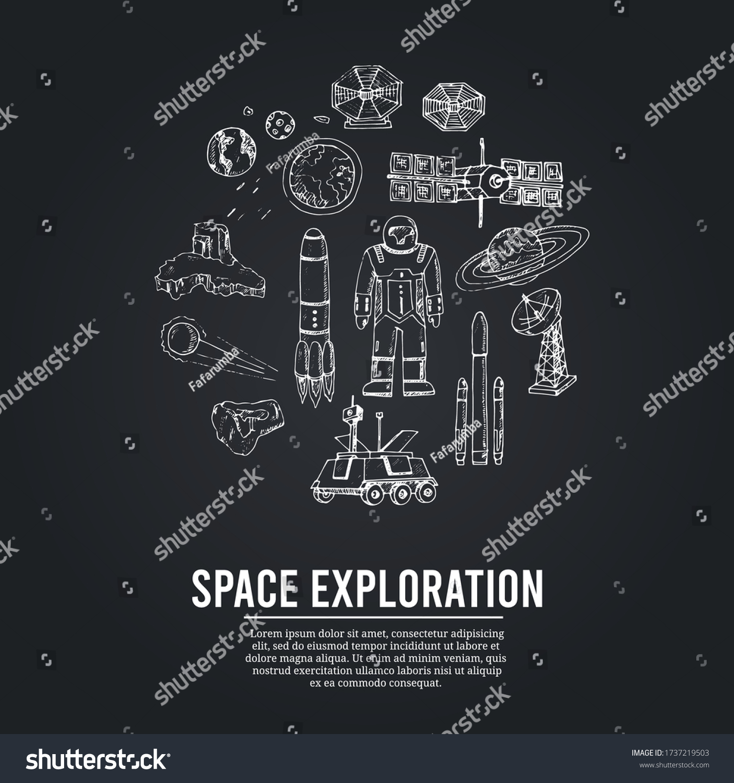 Space Exploration Isolated Hand Drawn Doodles Stock Vector (Royalty ...