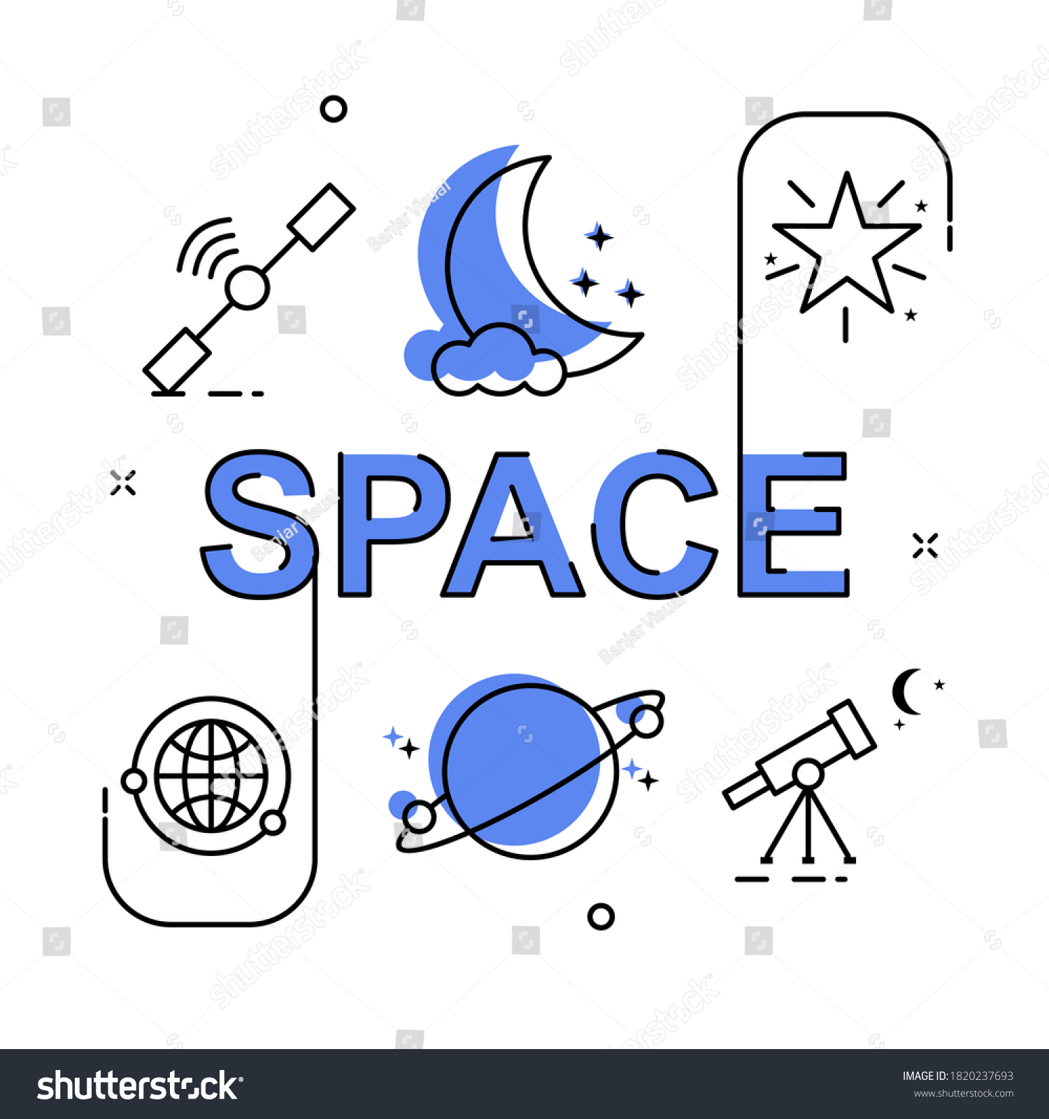 Space Flat Outline Design Illustration Stock Vector (Royalty Free ...