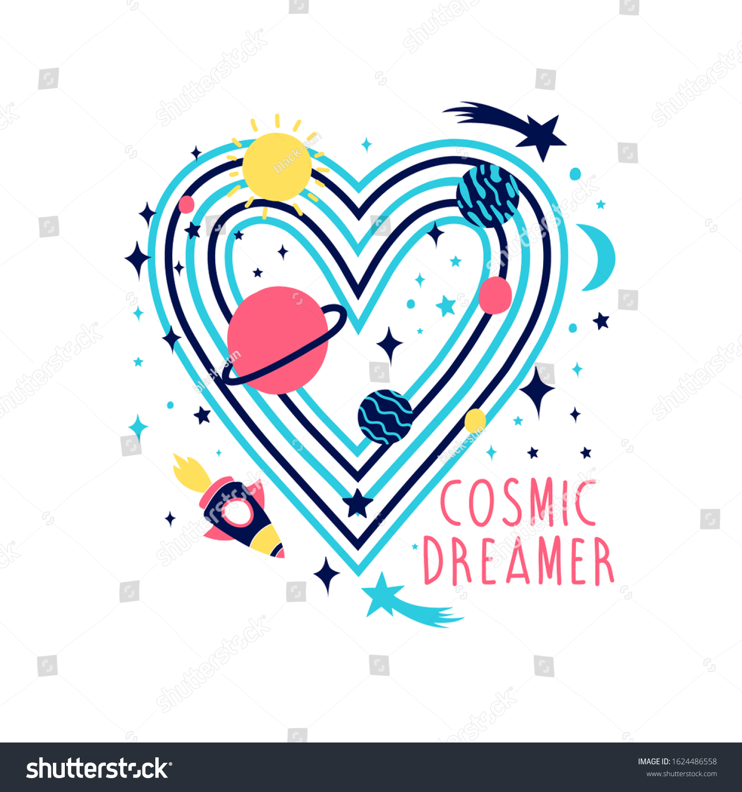 Space Heart Slogan Seamless Pattern Illustration Stock Vector (Royalty ...