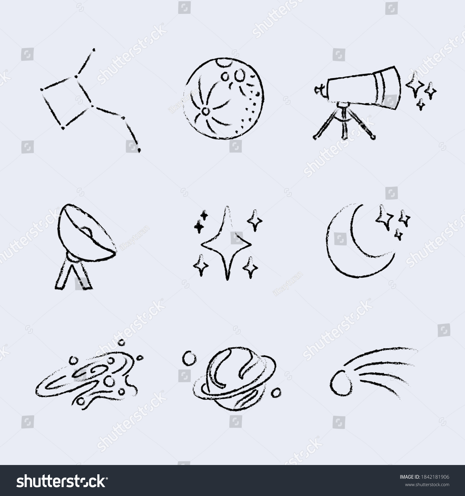 Space Icon Set Hand Drawn Vector Stock Vector (Royalty Free) 1842181906 ...