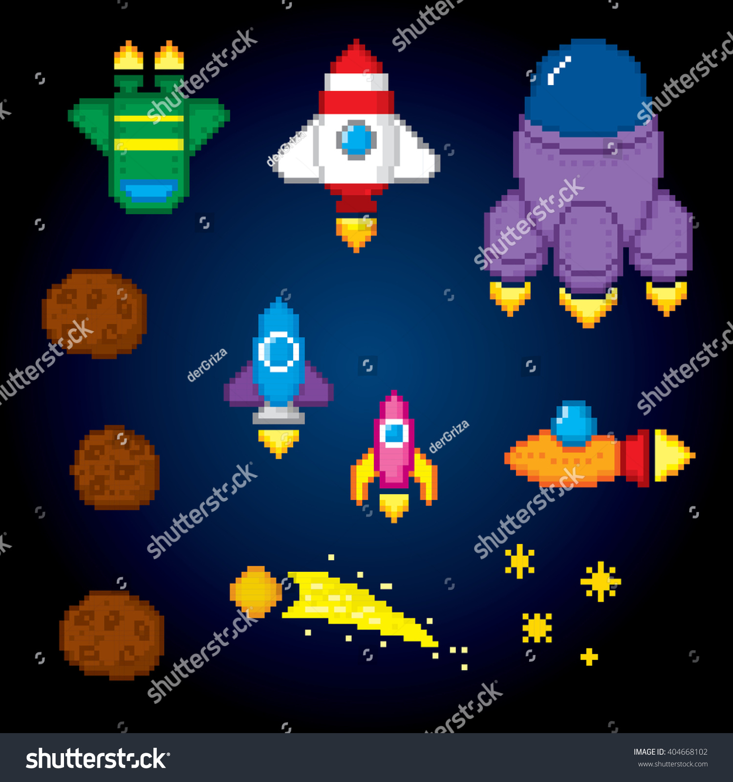 Space Icons Set Pixel Art Old Stock Vector (Royalty Free) 404668102 ...