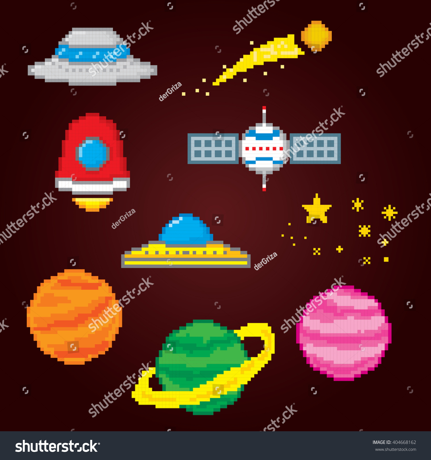 Space Icons Set Pixel Art Old Stock Vector (Royalty Free) 404668162 ...