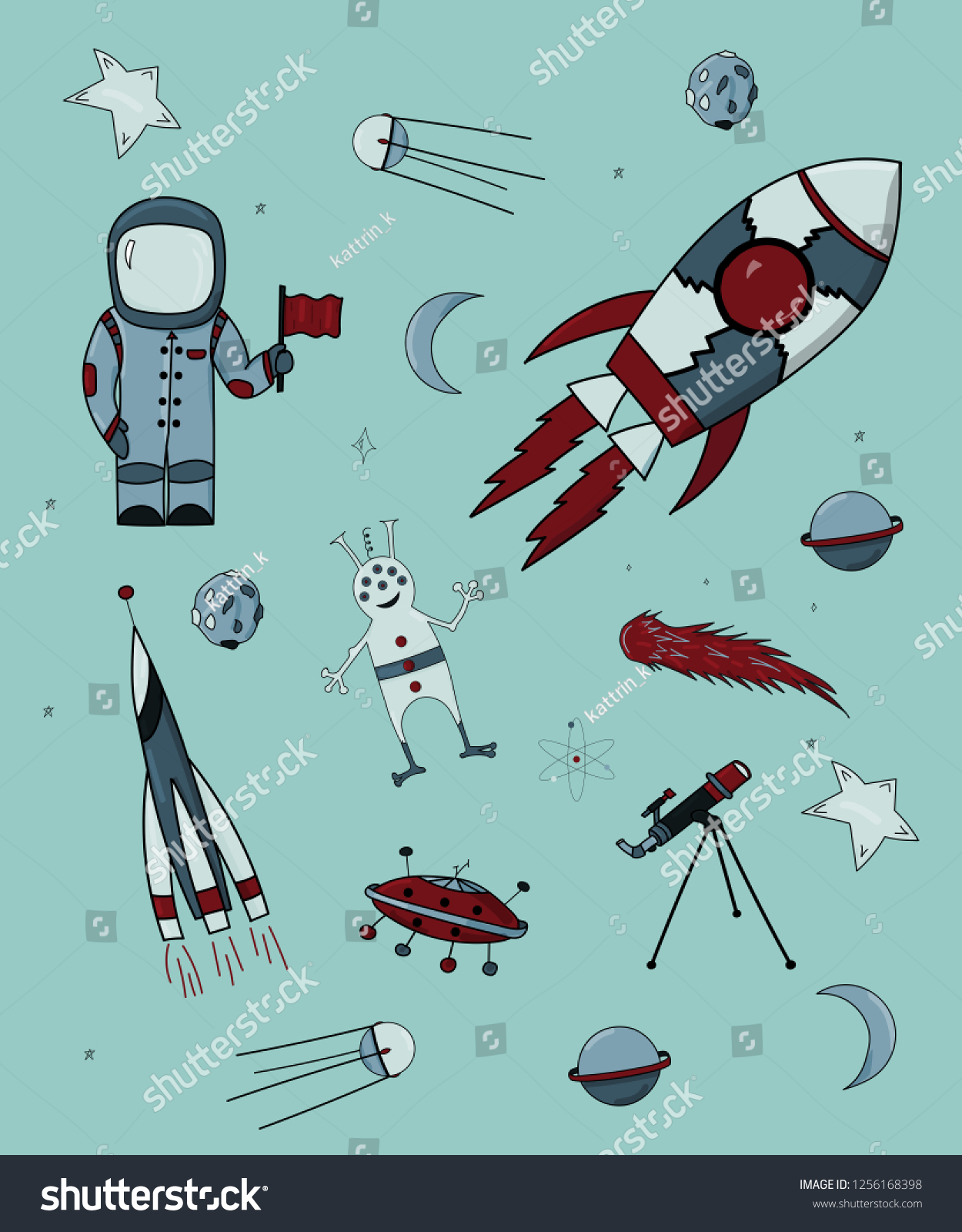 Space Objects Star Comet Rocket Ufo: เวกเตอร์สต็อก (ปลอดค่าลิขสิทธิ์ ...