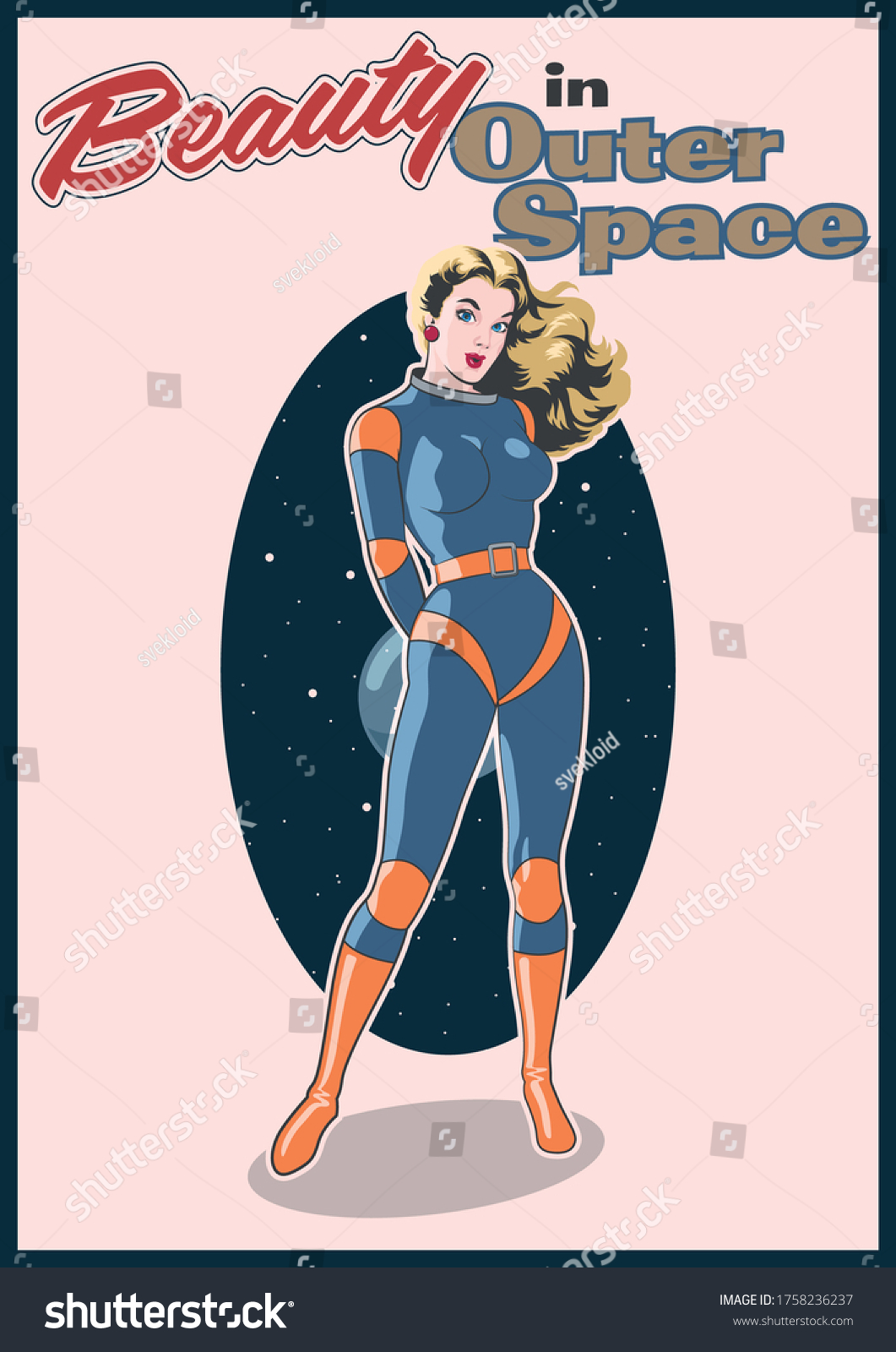 Space Pin Girl Astronaut Retro Futurism Stock Vector Royalty Free
