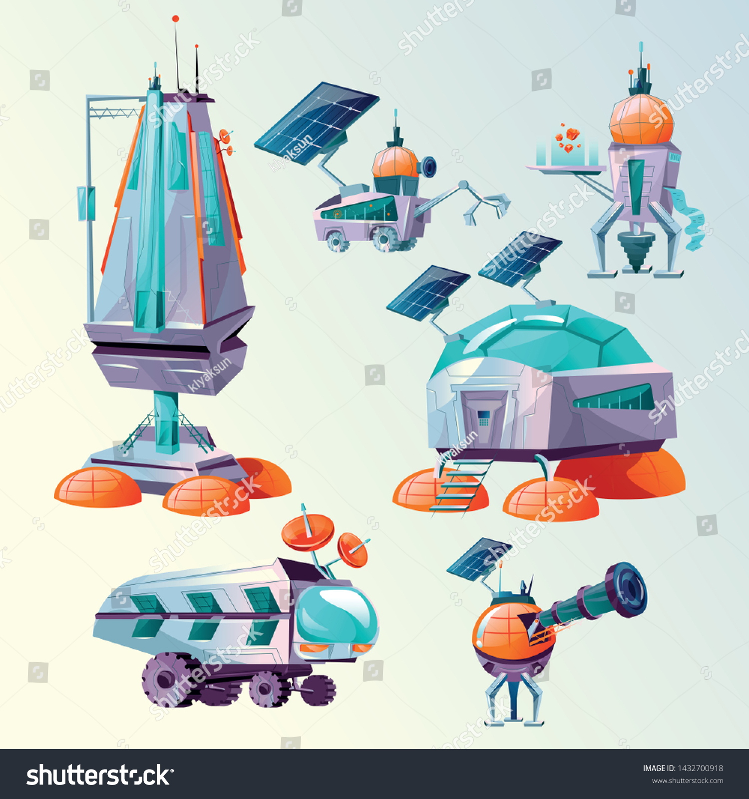Space Planet Colonization Vector Cartoon Set Stock Vector (Royalty Free ...