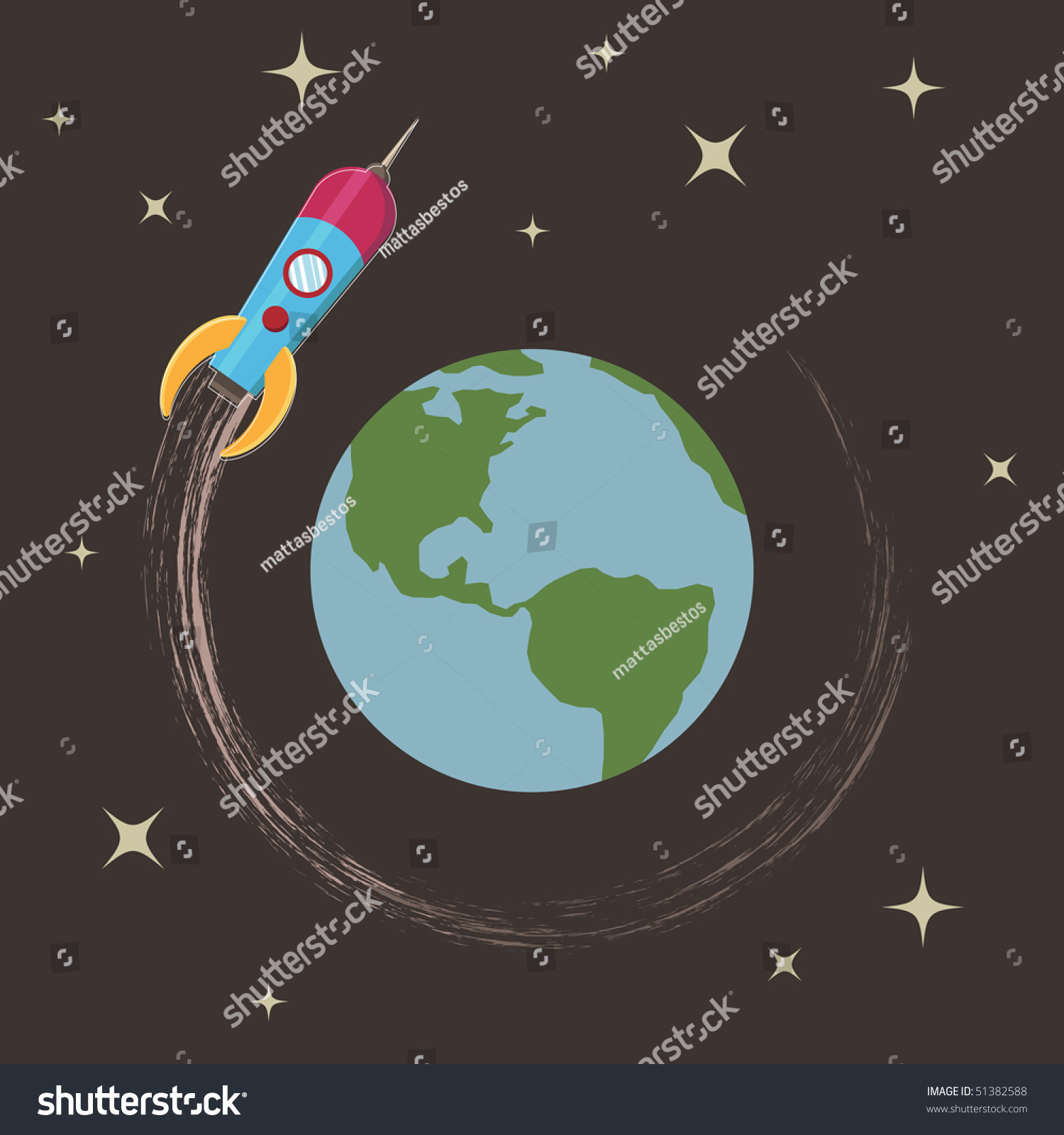 Space Rocket Orbiting Around The Planet Earth Stock Vector Illustration ...