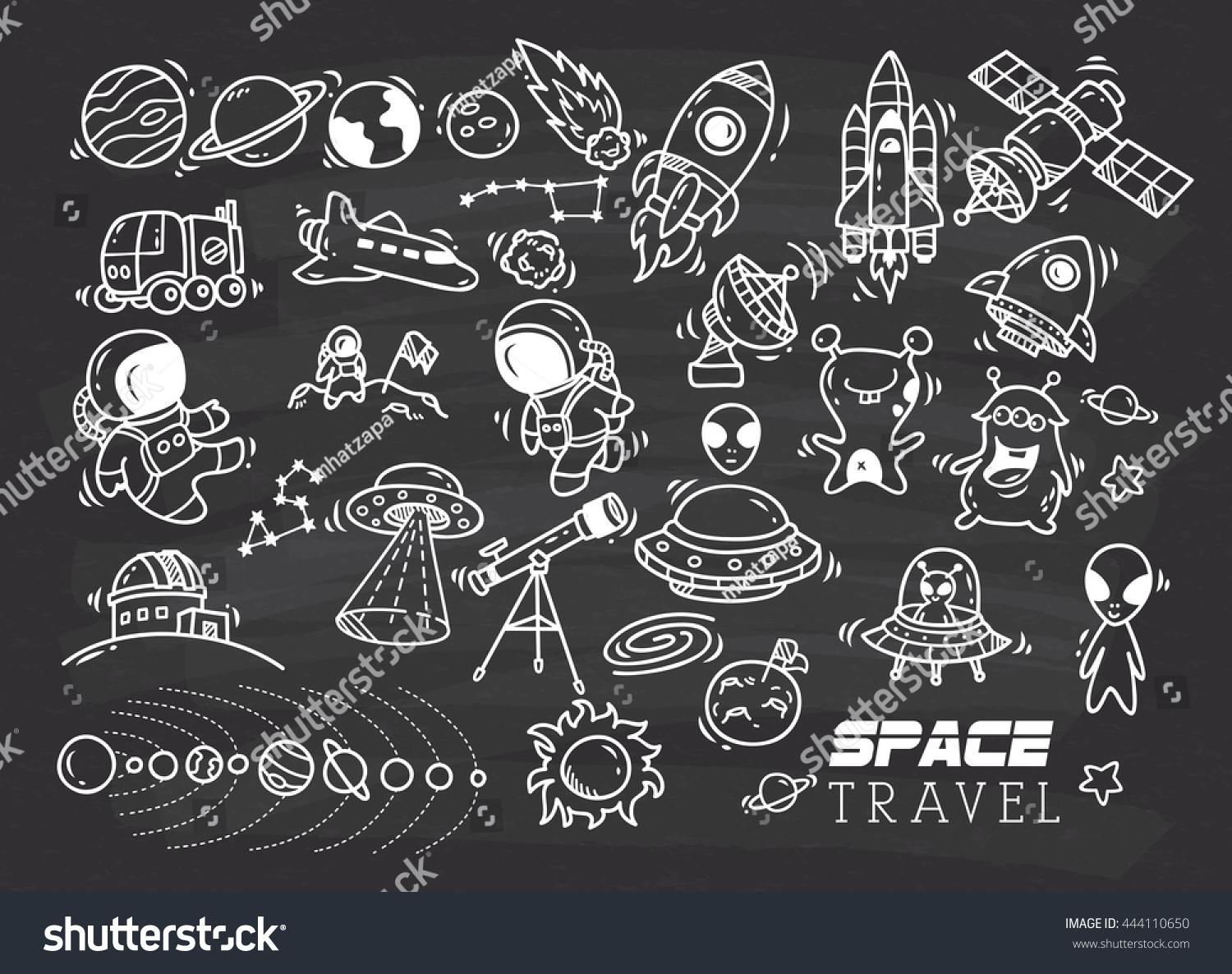 Space Themed Doodle Stock Vector (Royalty Free) 444110650