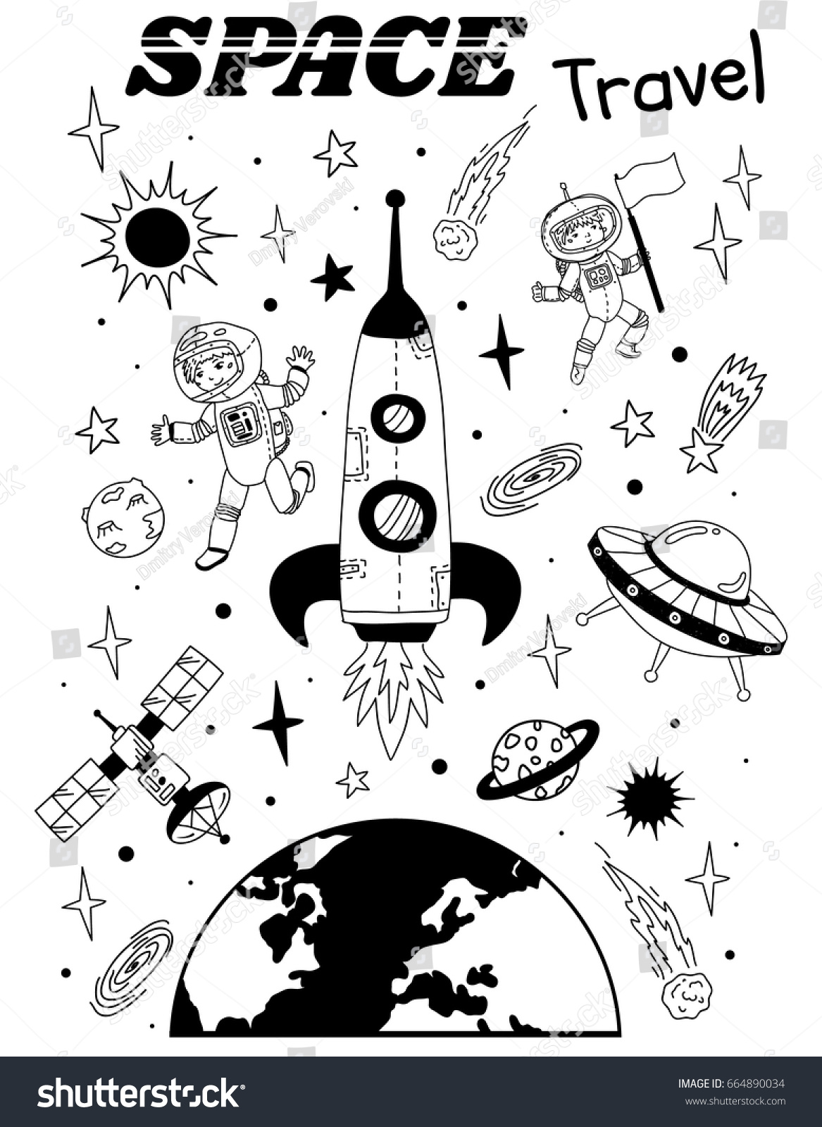 Space Themed Doodle Vector Flat Illustration Stock Vector (Royalty Free ...