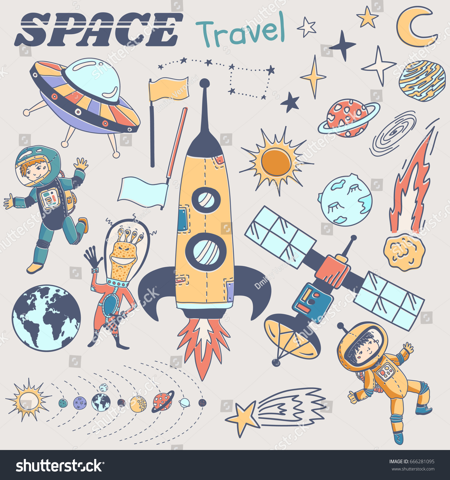 Space Themed Doodle Vector Flat Illustration Stock Vector (Royalty Free ...