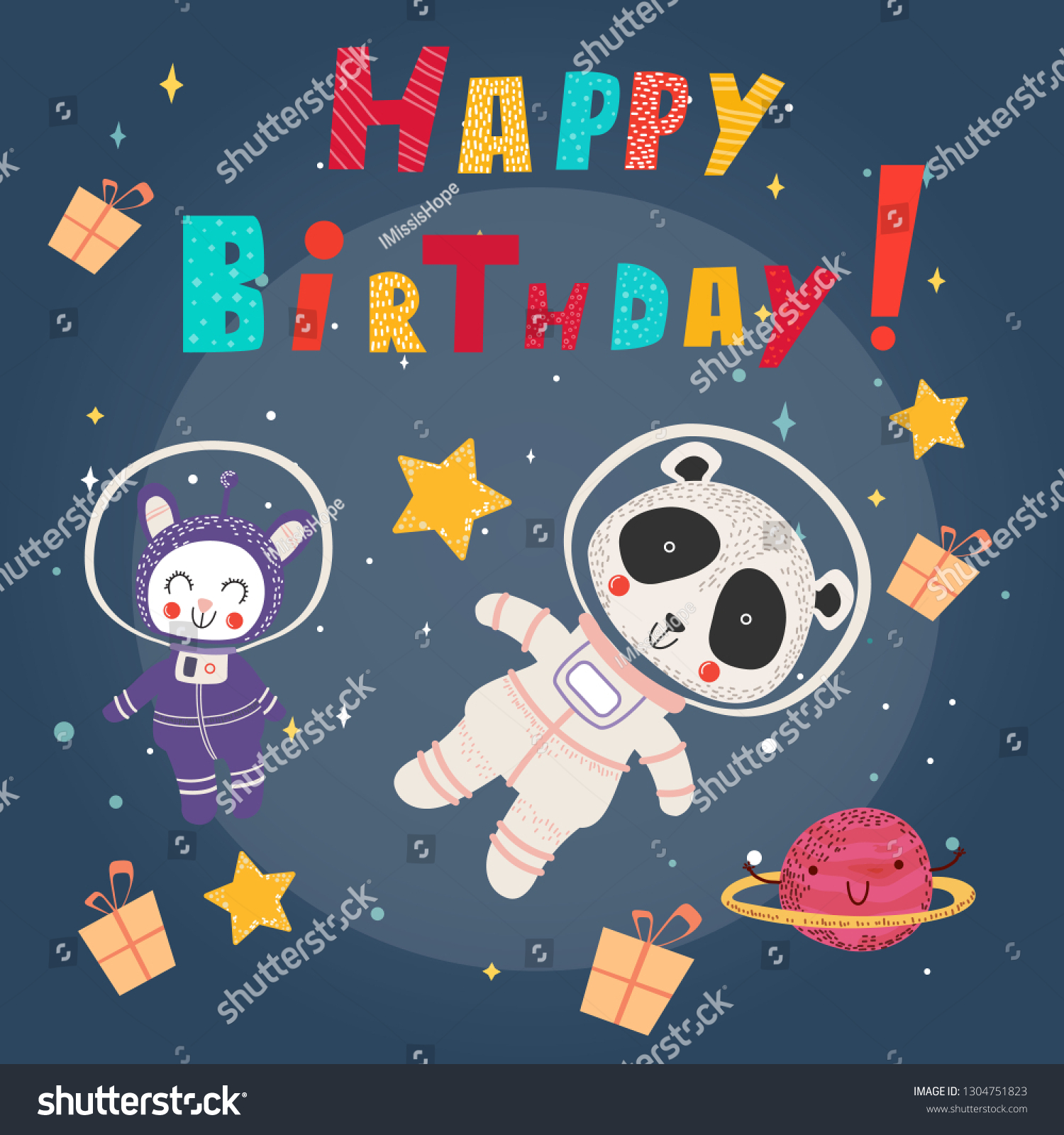 Space Vector Illustration Birthday: vector de stock (libre de regalías ...