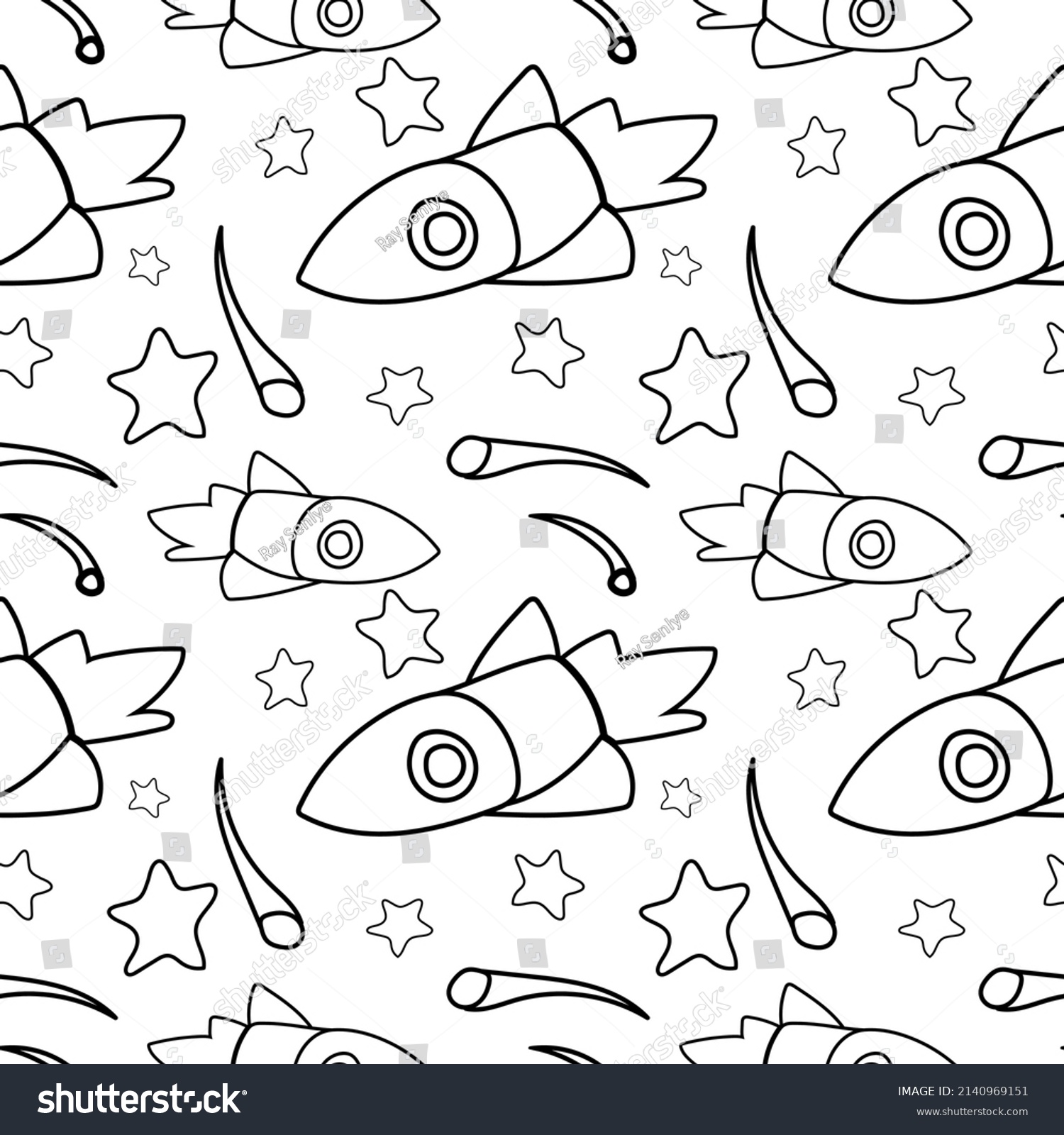 Spaceship Seamless Pattern Doodle Outline Vector Stock Vector (Royalty ...